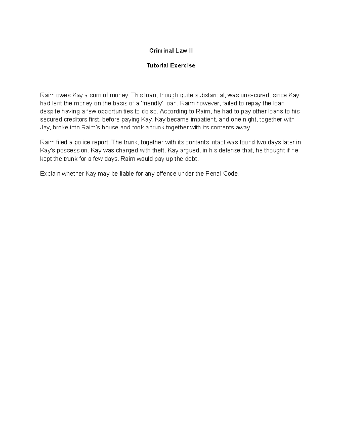 LAW555 TUT 6 - tutorial question to do as revision - Criminal Law II ...