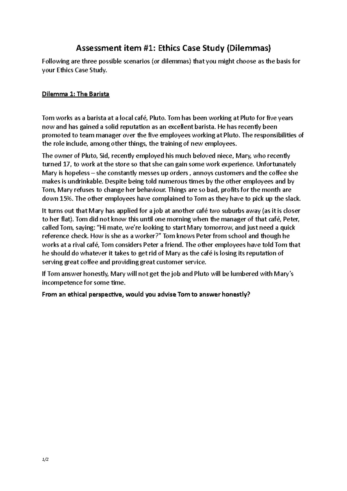 Ethical Assignment (ECS) BSB111 Topics - Assessment item #1: Ethics ...