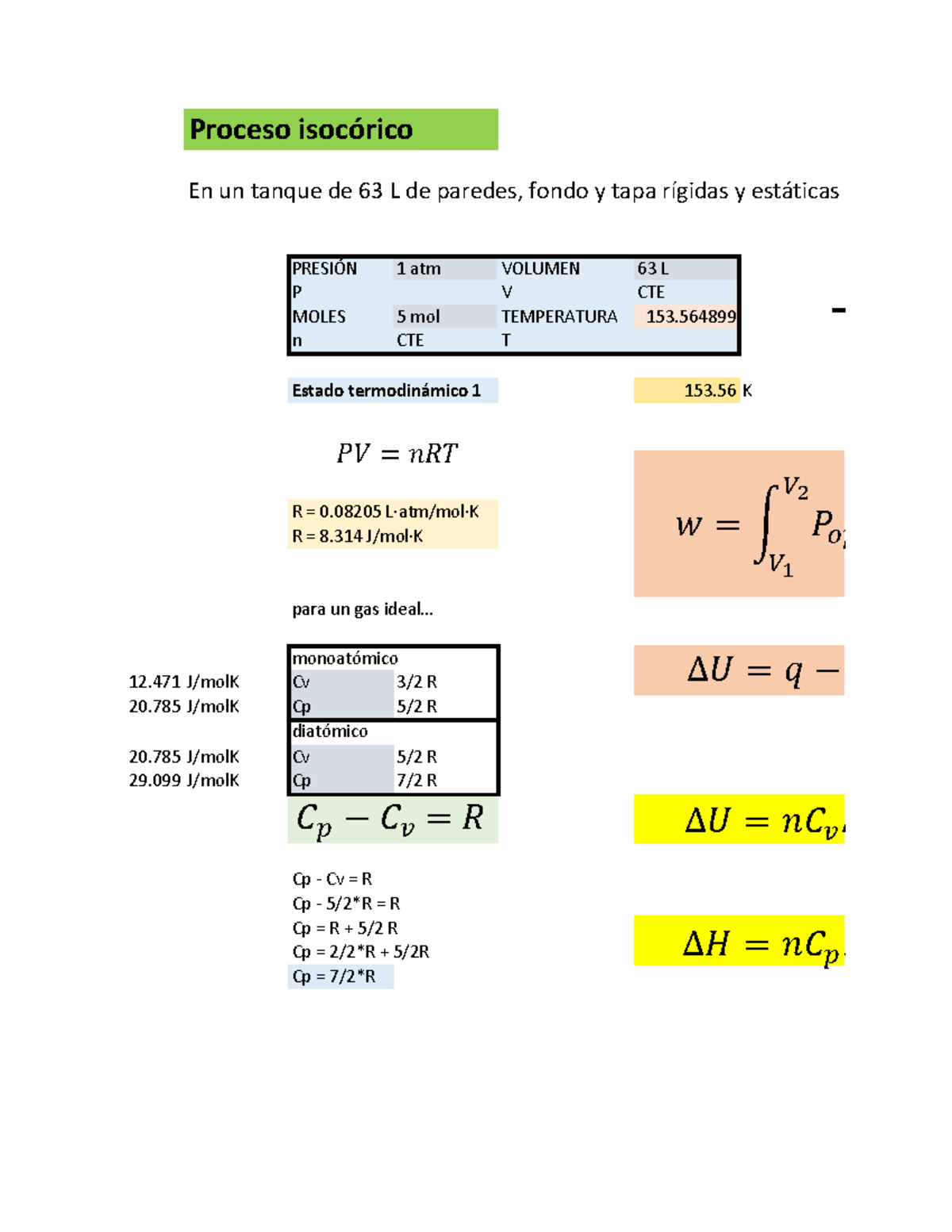 Procesos isocóricos e isobáricos - Proceso isocórico En un tanque de 63 ...