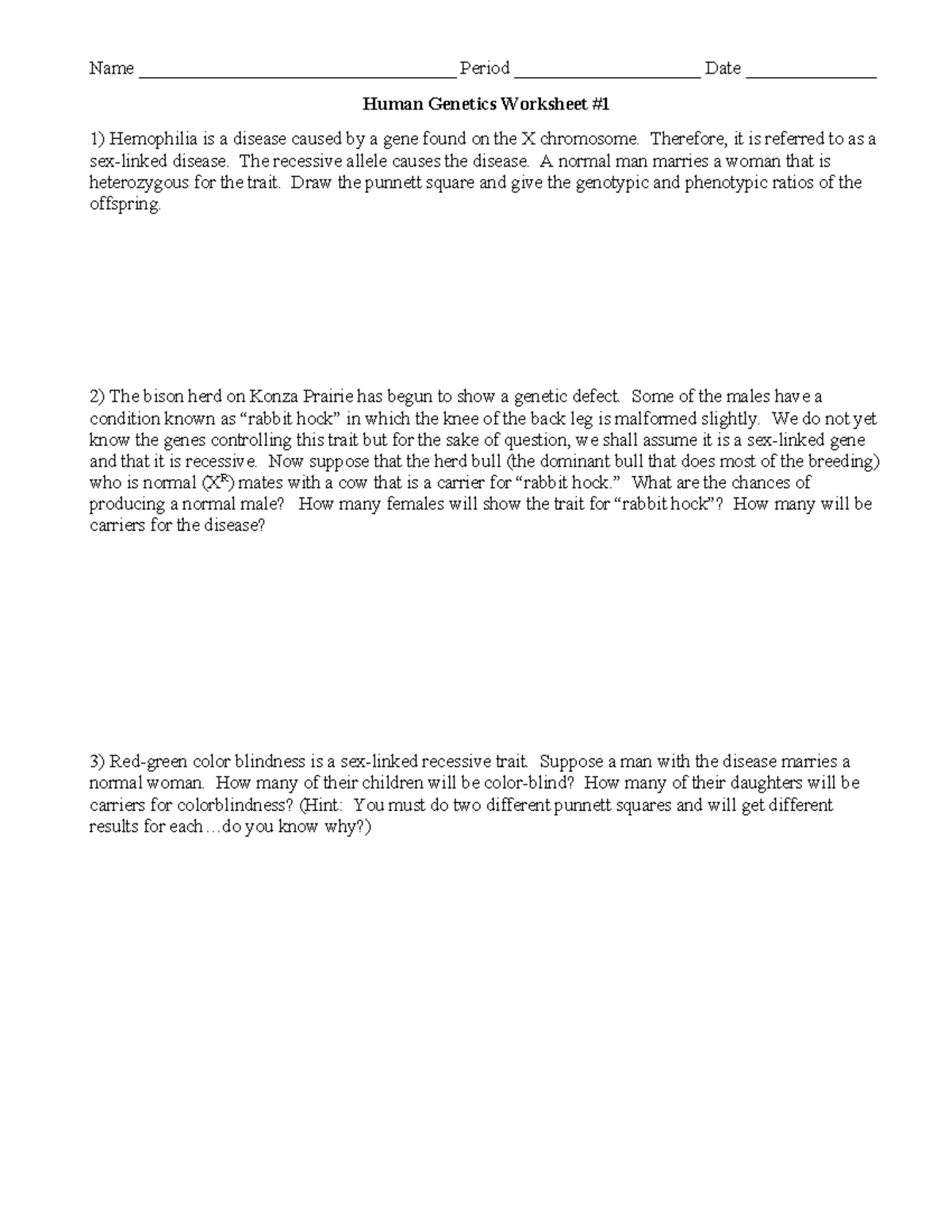 Human Genetics Worksheet 1 and 2 - Name ...