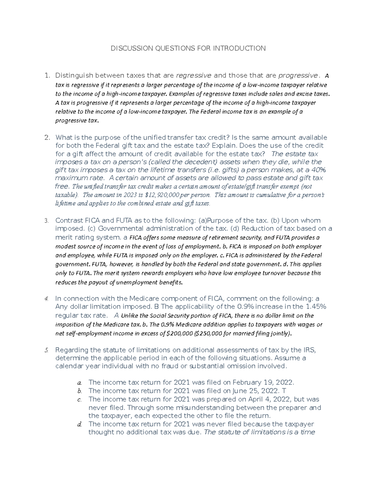 Solutions to Discussion Questions FOR Introduction - DISCUSSION ...