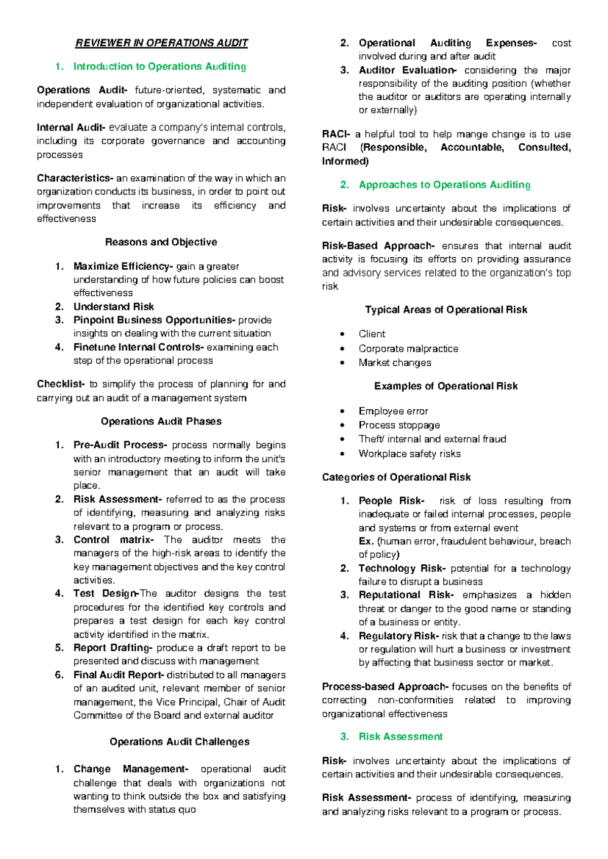 Reviewer IN Operations Auditing - REVIEWER IN OPERATIONS AUDIT ...