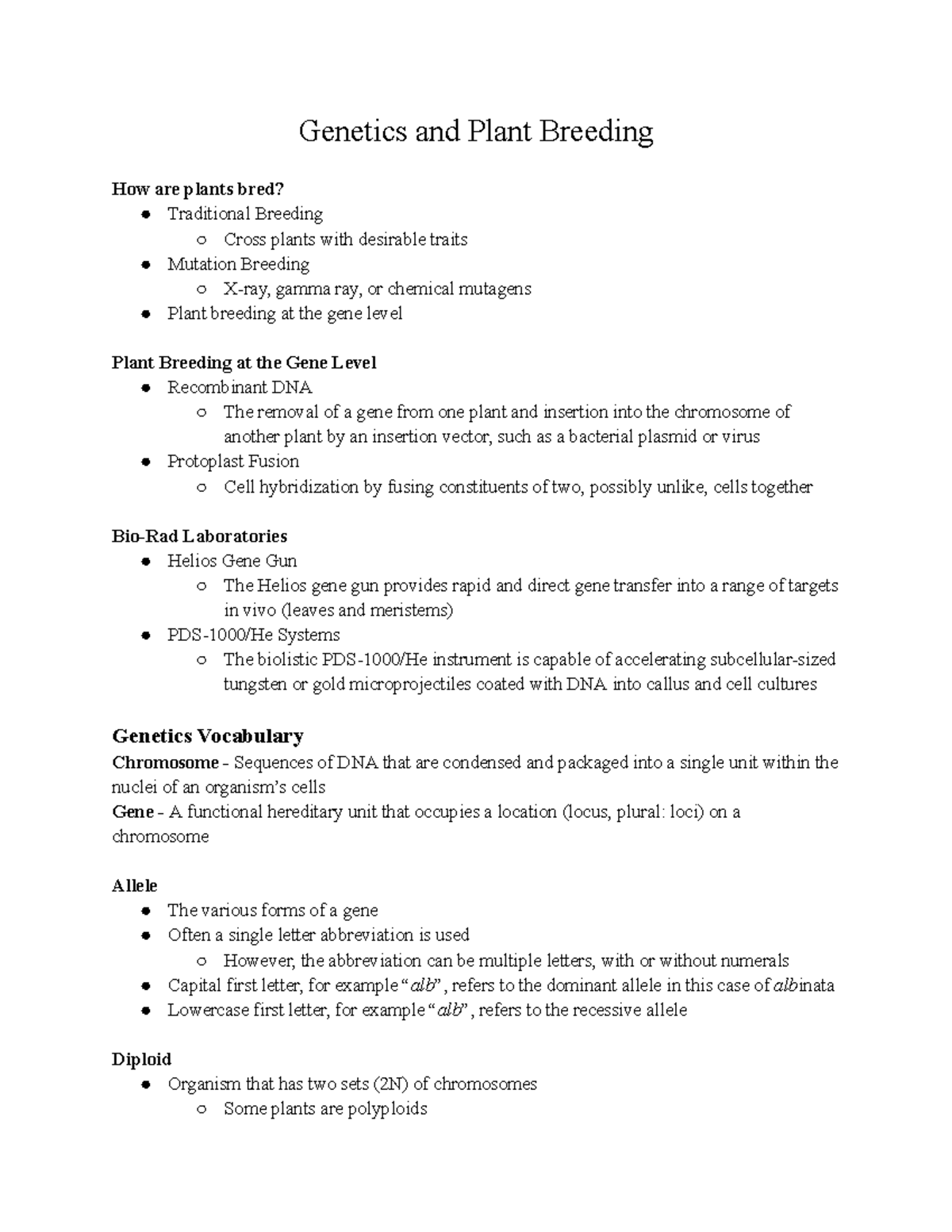 Genetics and Plant Breeding - HORT 1013 - Genetics and Plant Breeding ...