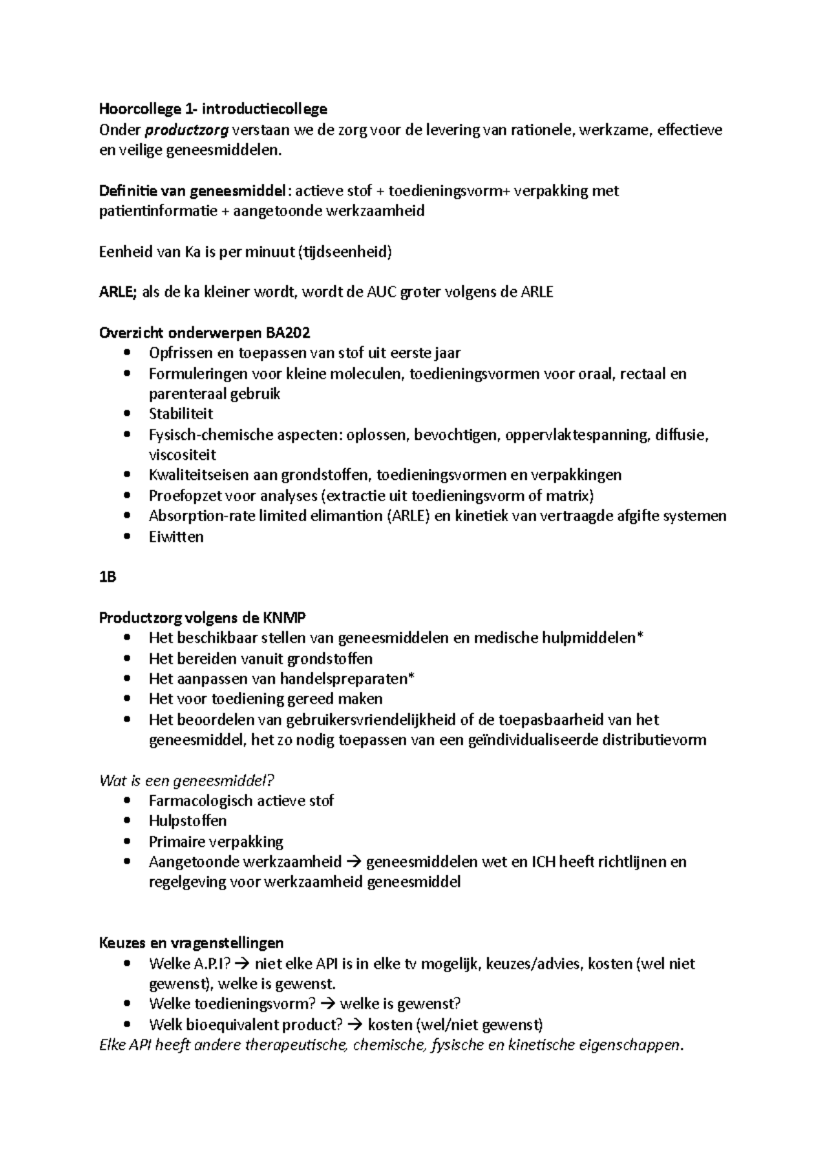 Hoorcollege 1 - Definitie van geneesmiddel: actieve stof ...