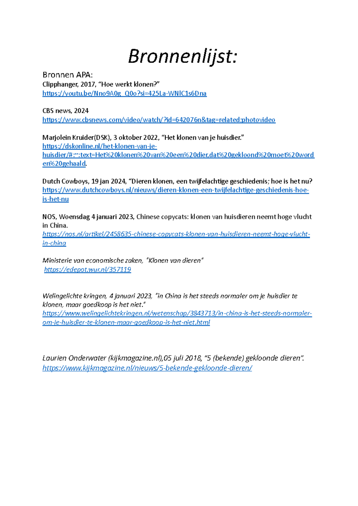 Bronnen Bio stelling - Bronnenlijst: Bronnen APA: Clipphanger, 2017 ...