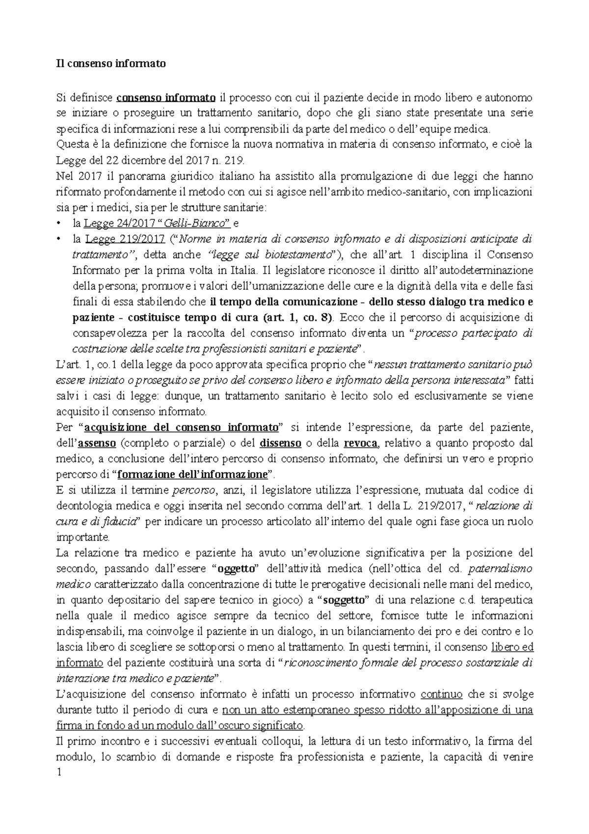 Consenso Informato - Il consenso informato Si definisce consenso ...