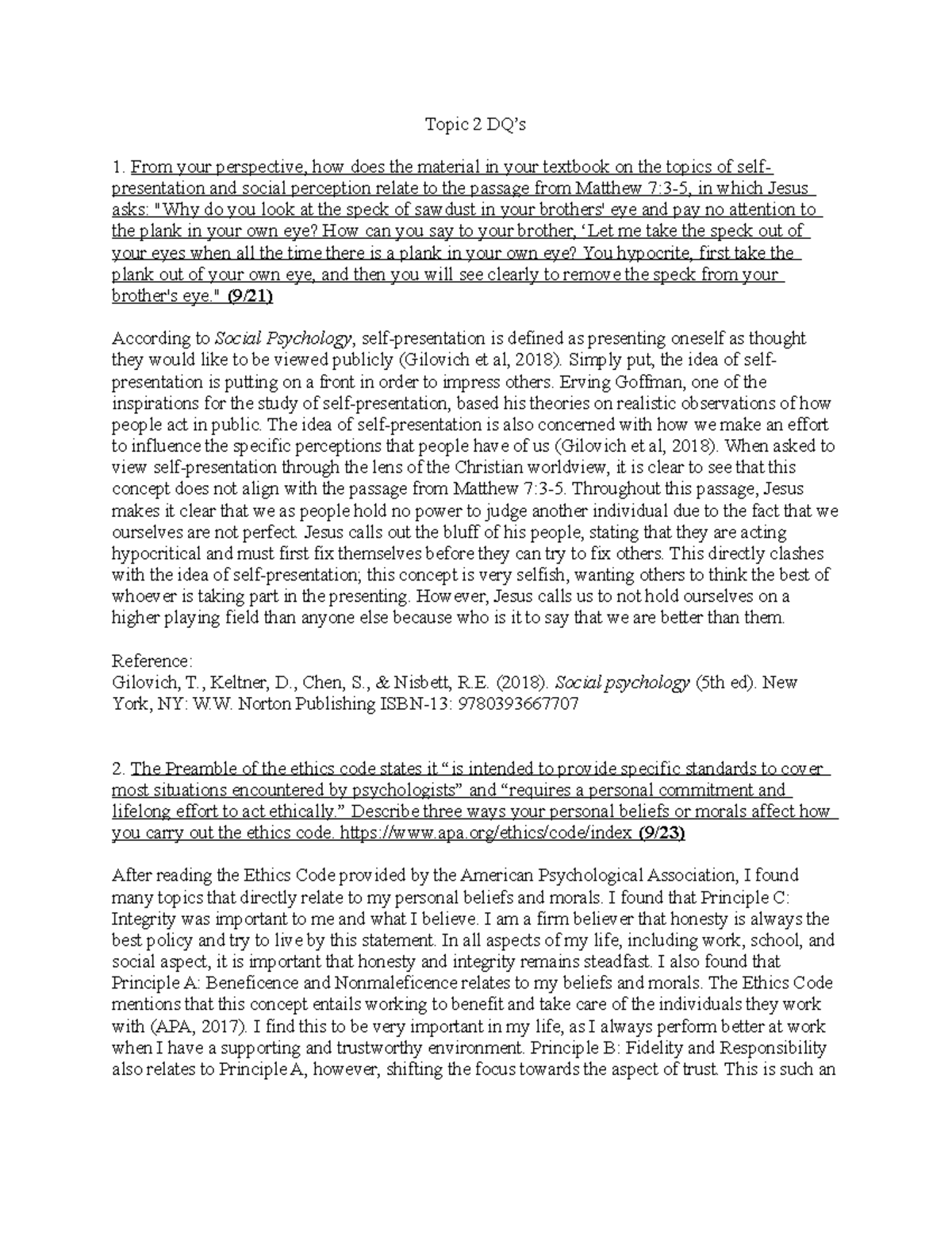 Topic 2 DQ's - discussion questions - Topic 2 DQ’s From your ...