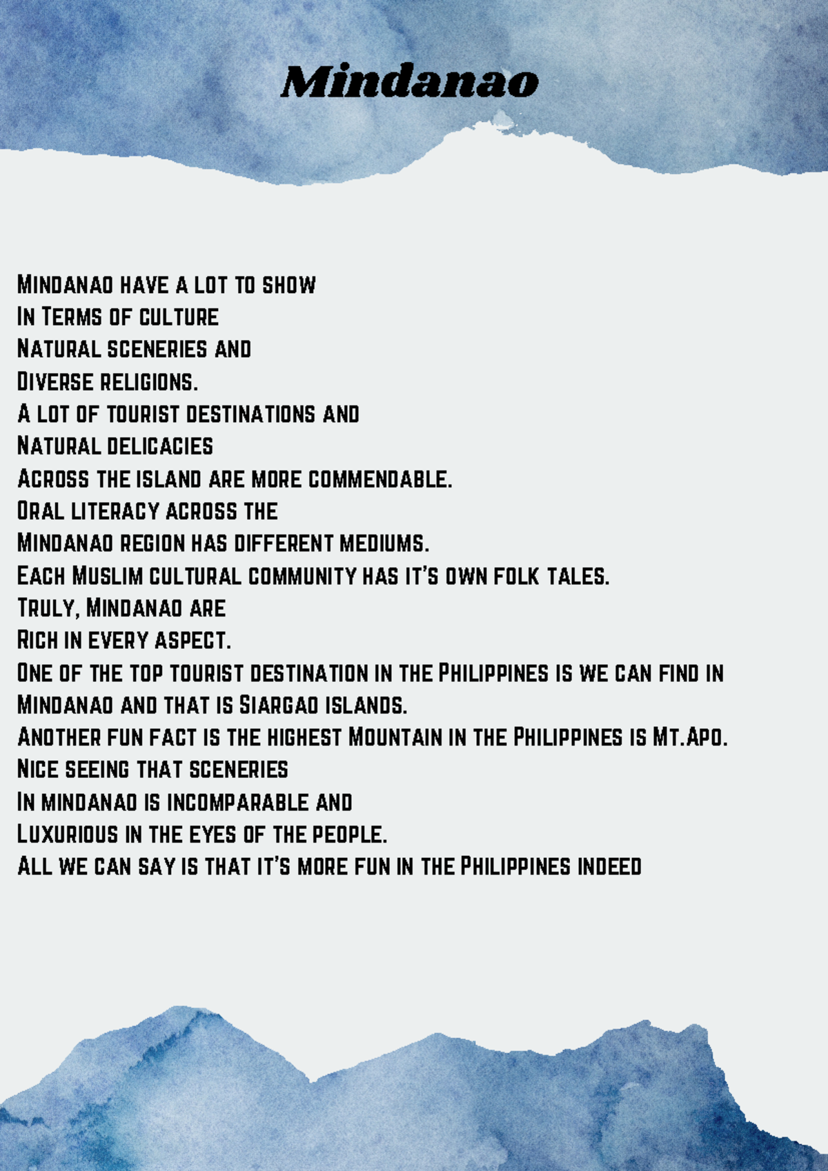Acrostic Poem - Mindanao have a lot to show In Terms of culture Natural ...
