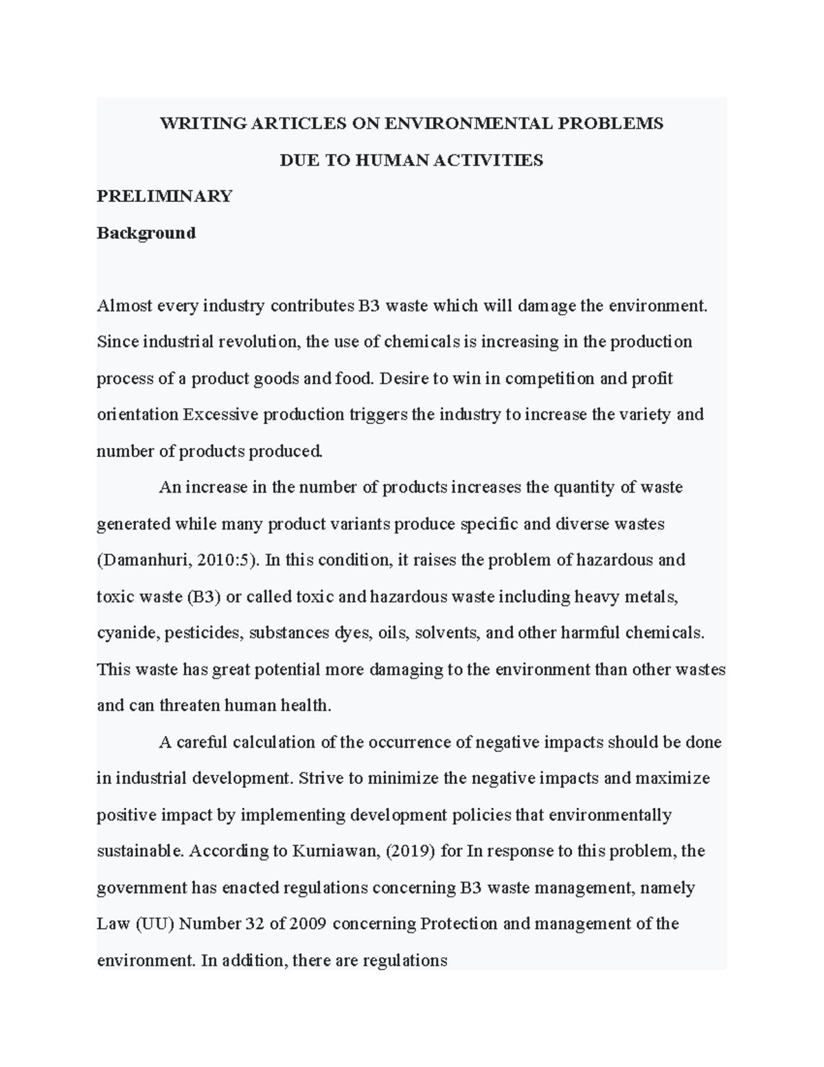 Writing Articles ON Environmental Problems - WRITING ARTICLES ON ...