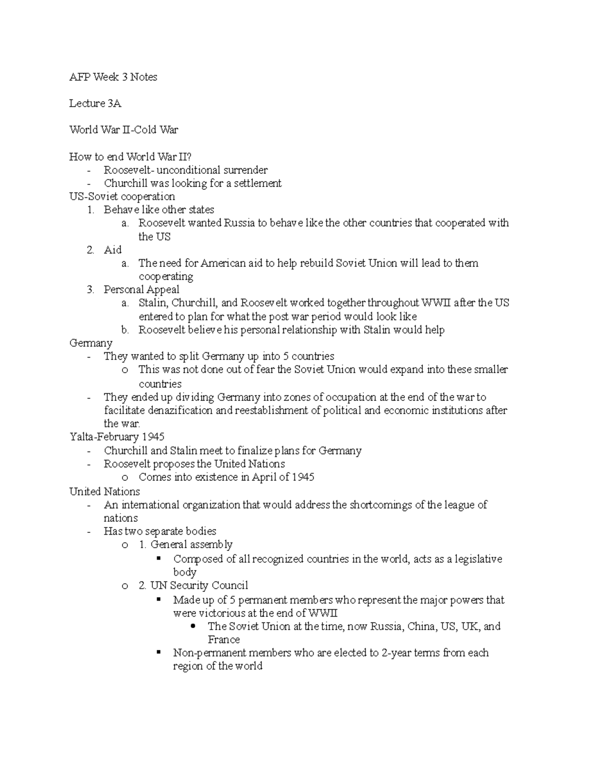 Module 3: WWII - Cold War - AFP Week 3 Notes Lecture 3A World War II ...