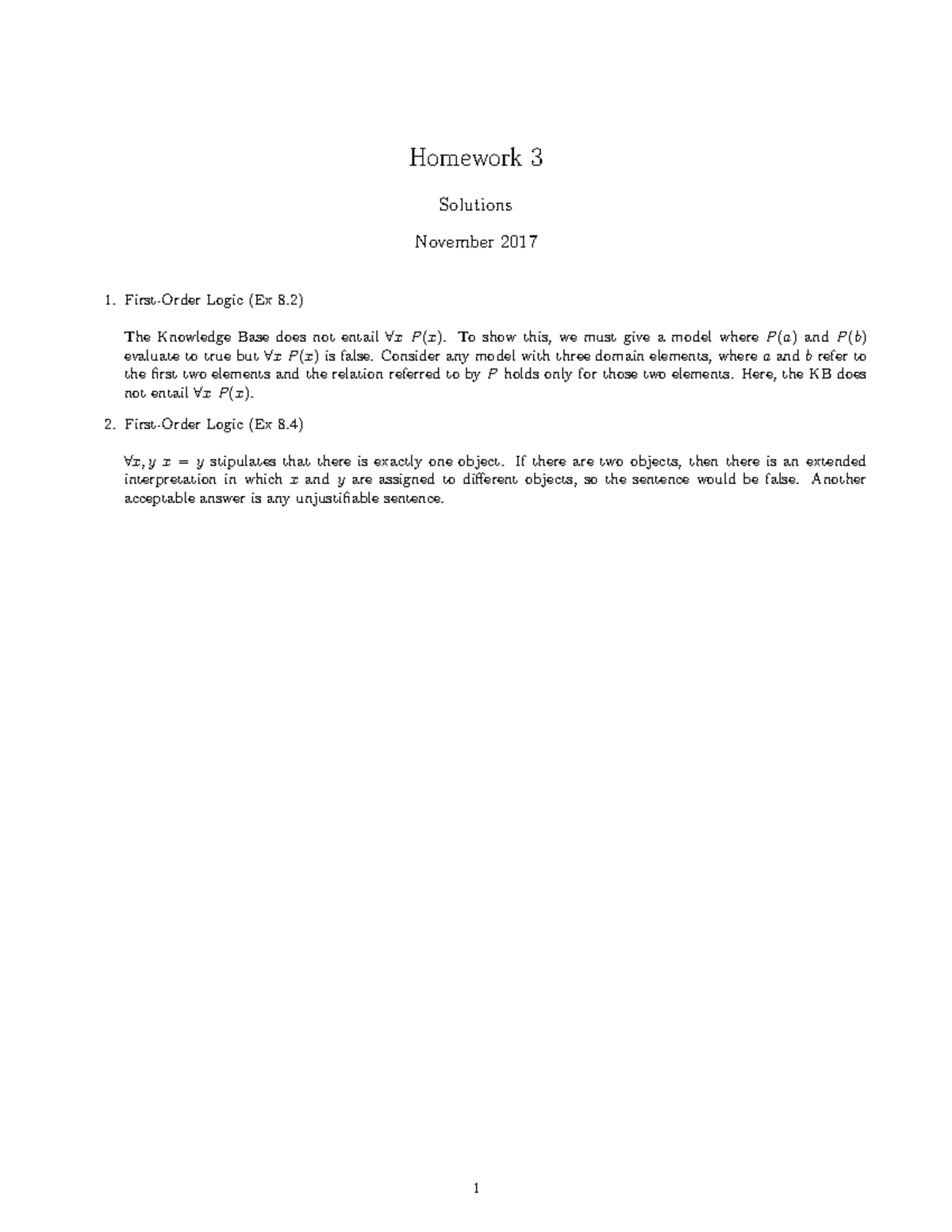 Hw 3 sol - Solutions to homework 3 - Homework 3 Solutions November 2017 ...
