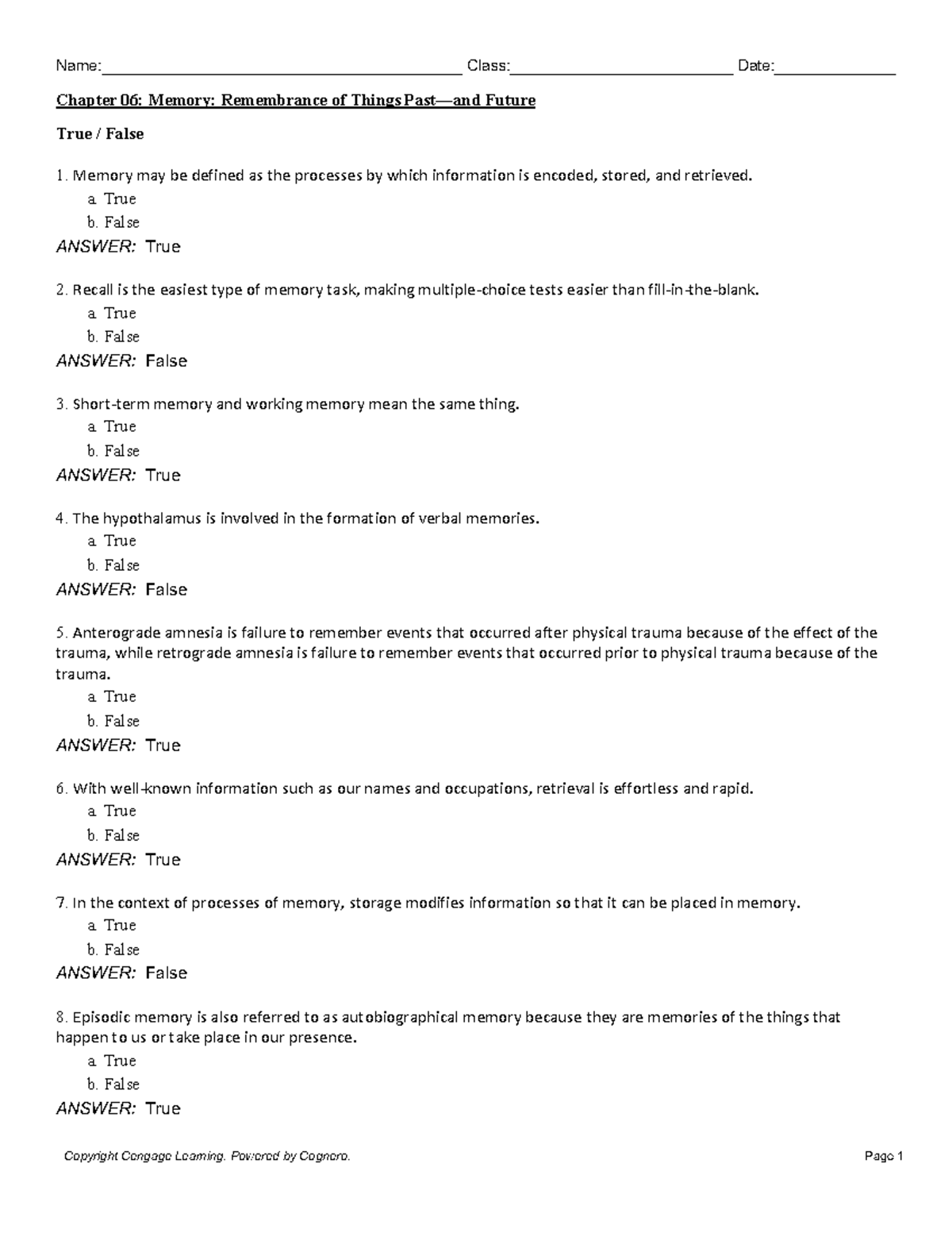 Chapter 06 Memory Remembrance of Things Past and Future - Memory may be ...