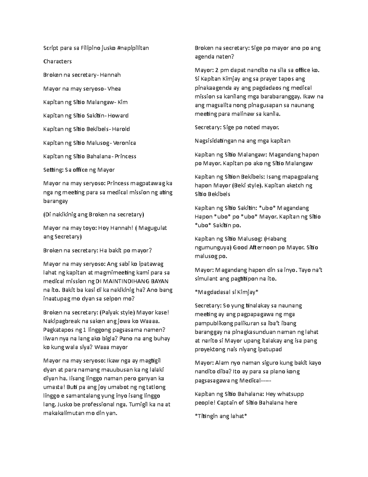 Script para sa Filipino juskoooooo-Lecture Notes - Script para sa ...