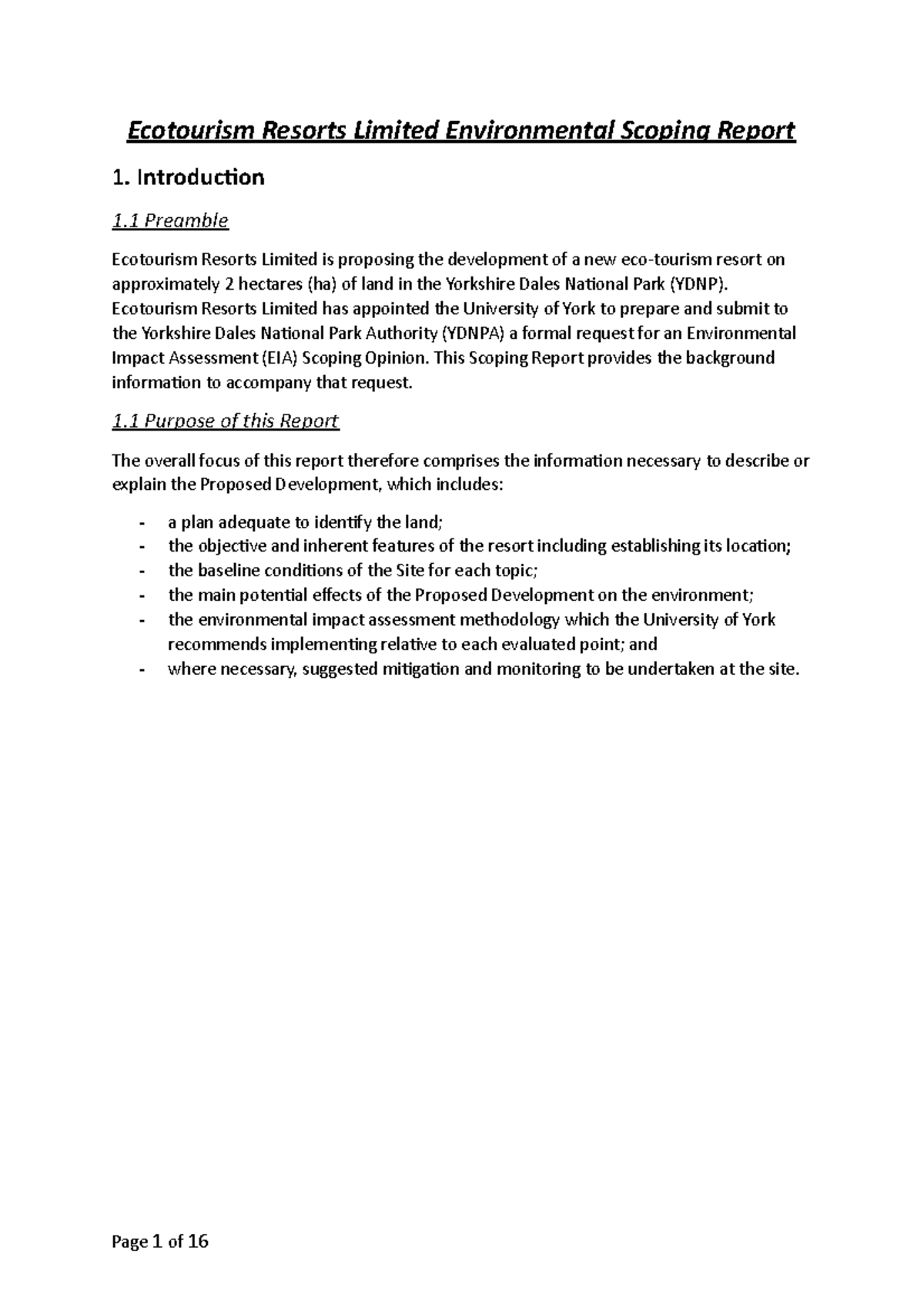 Environmental Impact Assessment Coursework - Ecotourism Resorts Limited ...