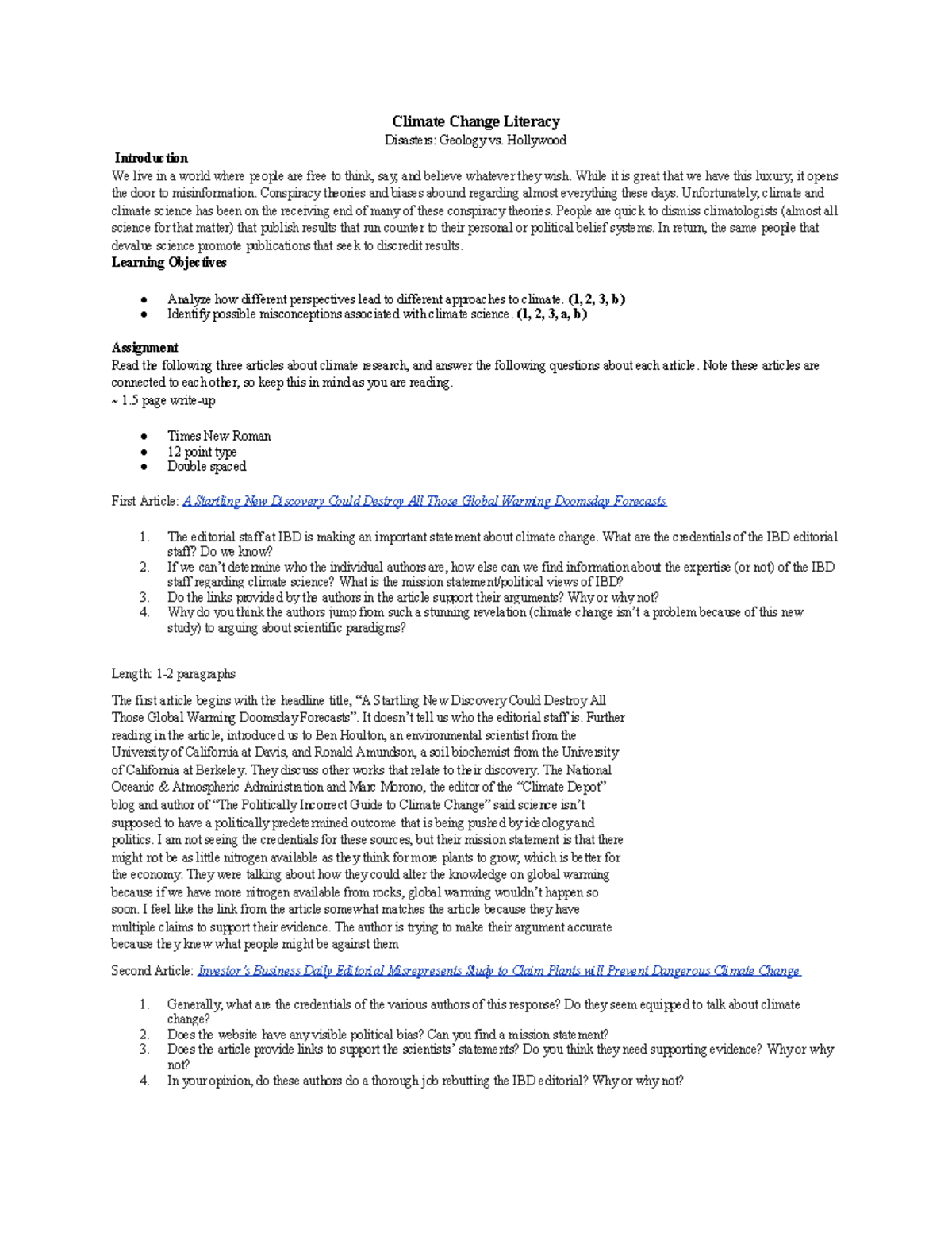 Climate Change Literacy- hw - Climate Change Literacy Disasters ...