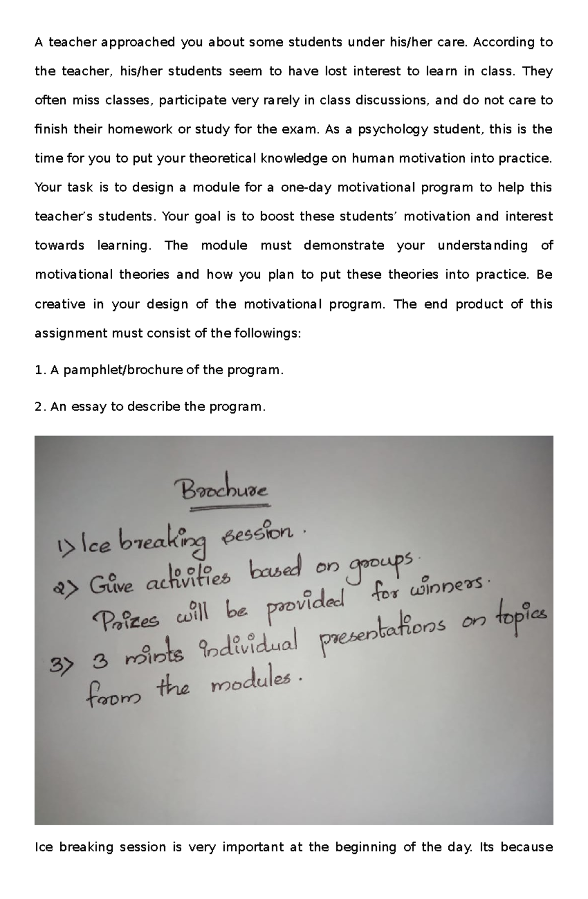 A module for a one-day motivational program to help this teacher’s ...