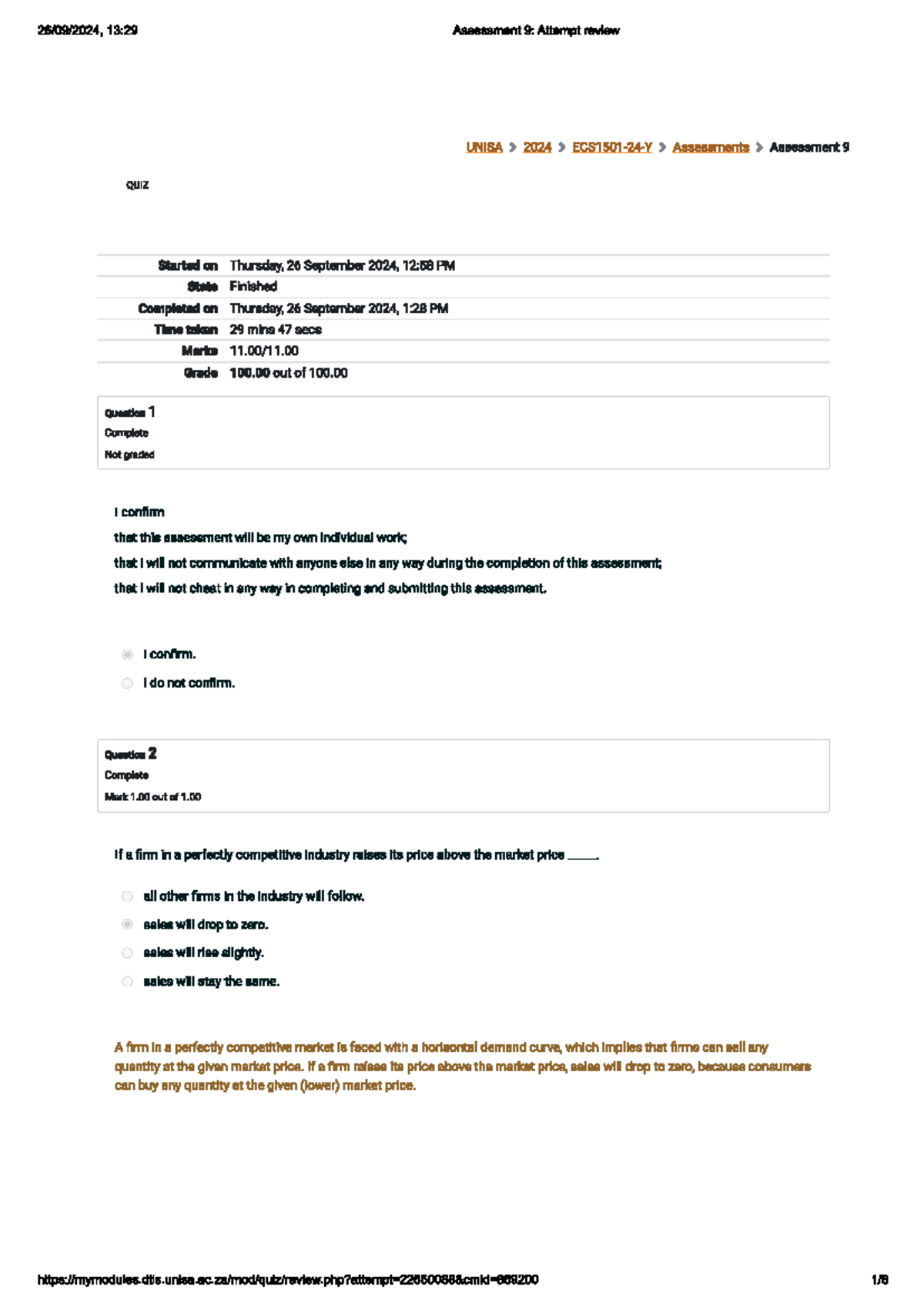 ECS1501 assessment 9 2024 - 13:29 Assessment 9: Attempt review UNISA ...