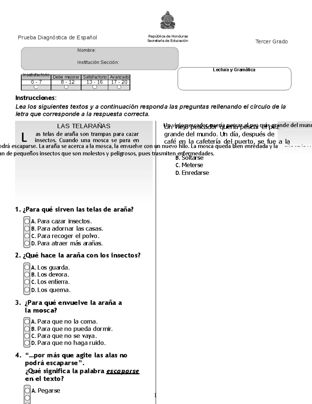 Prueba Diagnóstica 3º Español - Análisis lingüístico del español en ...