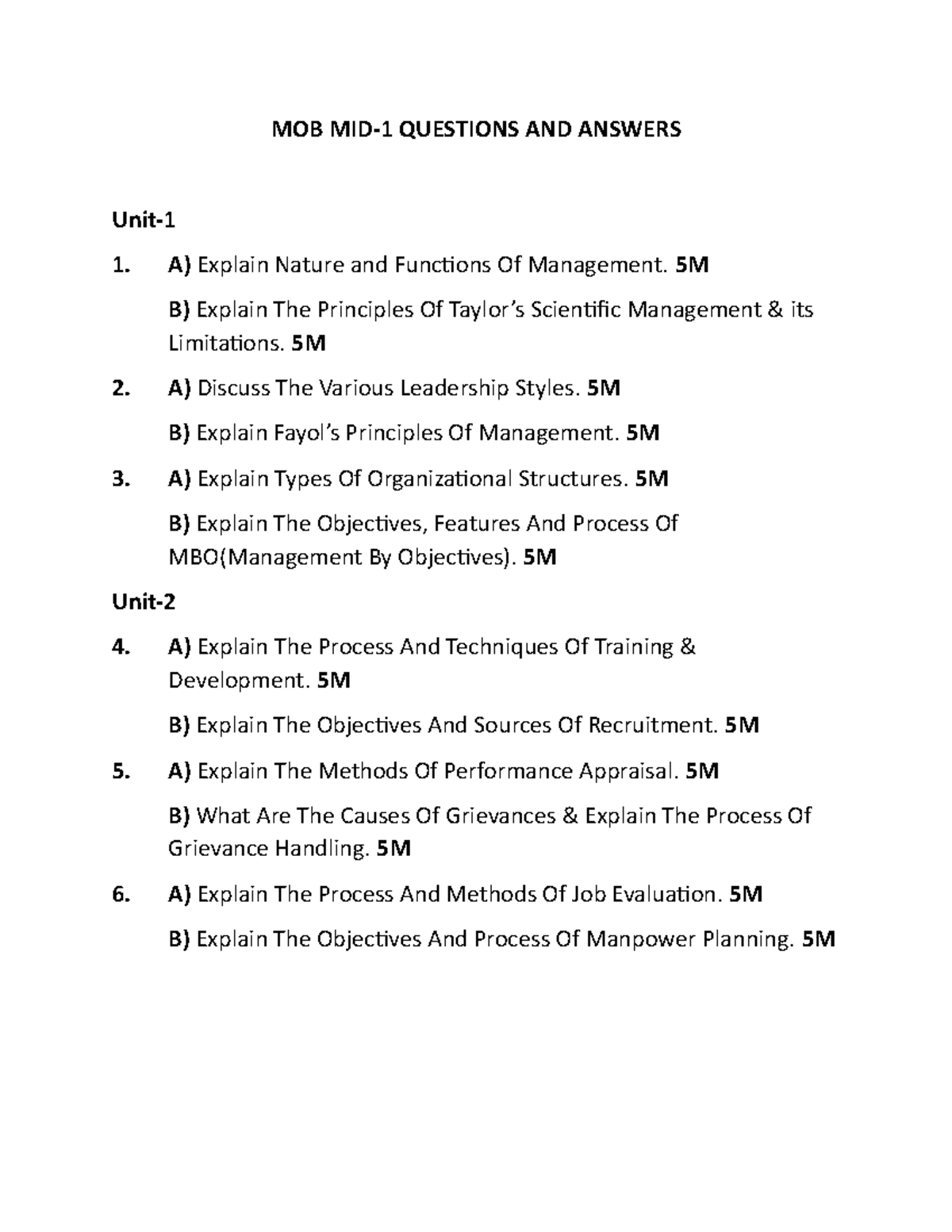 MOB MID-1 Questions AND Answers - MOB MID-1 QUESTIONS AND ANSWERS Unit ...