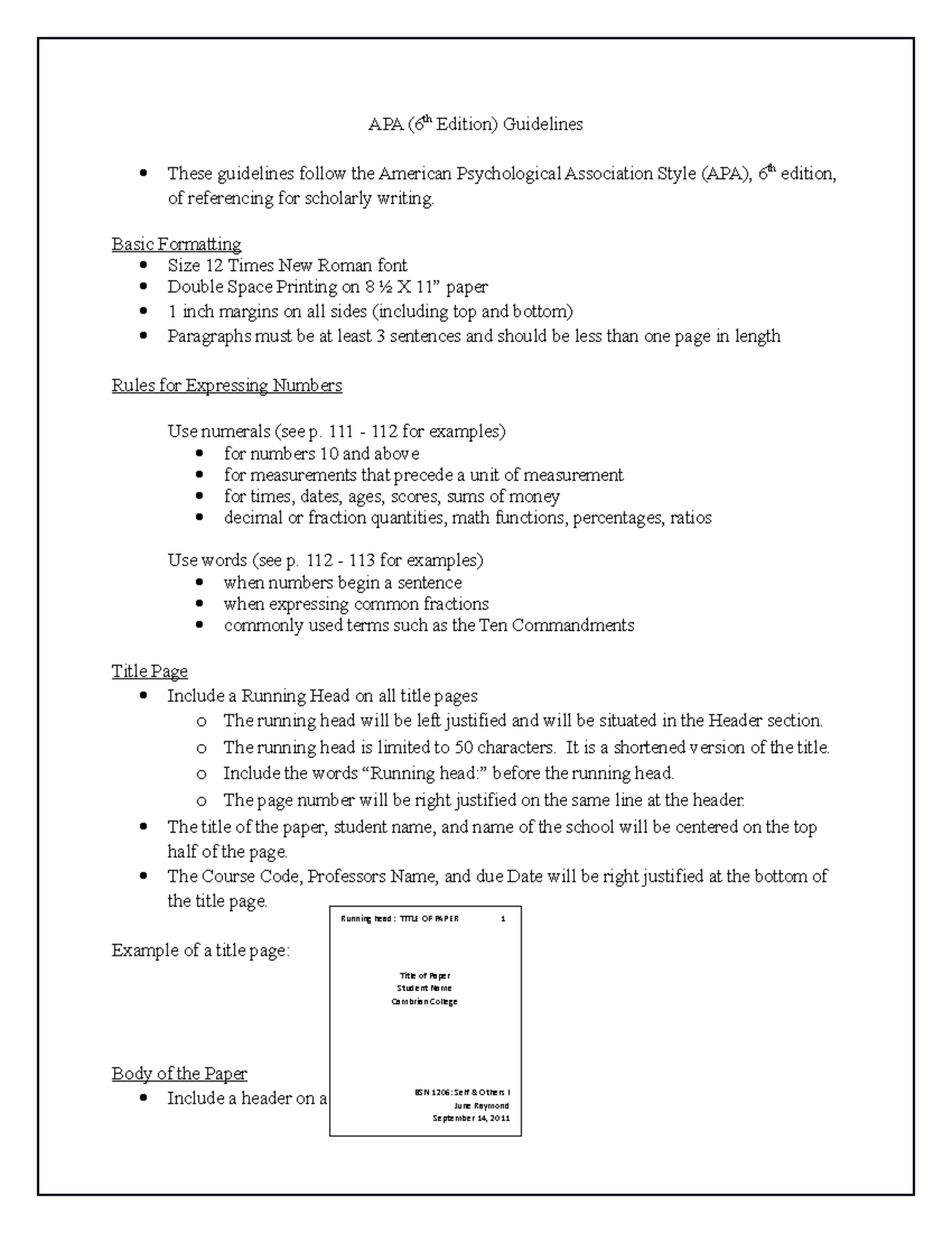 APA Guidelines revised September 17 - APA (6th Edition) Guidelines ...