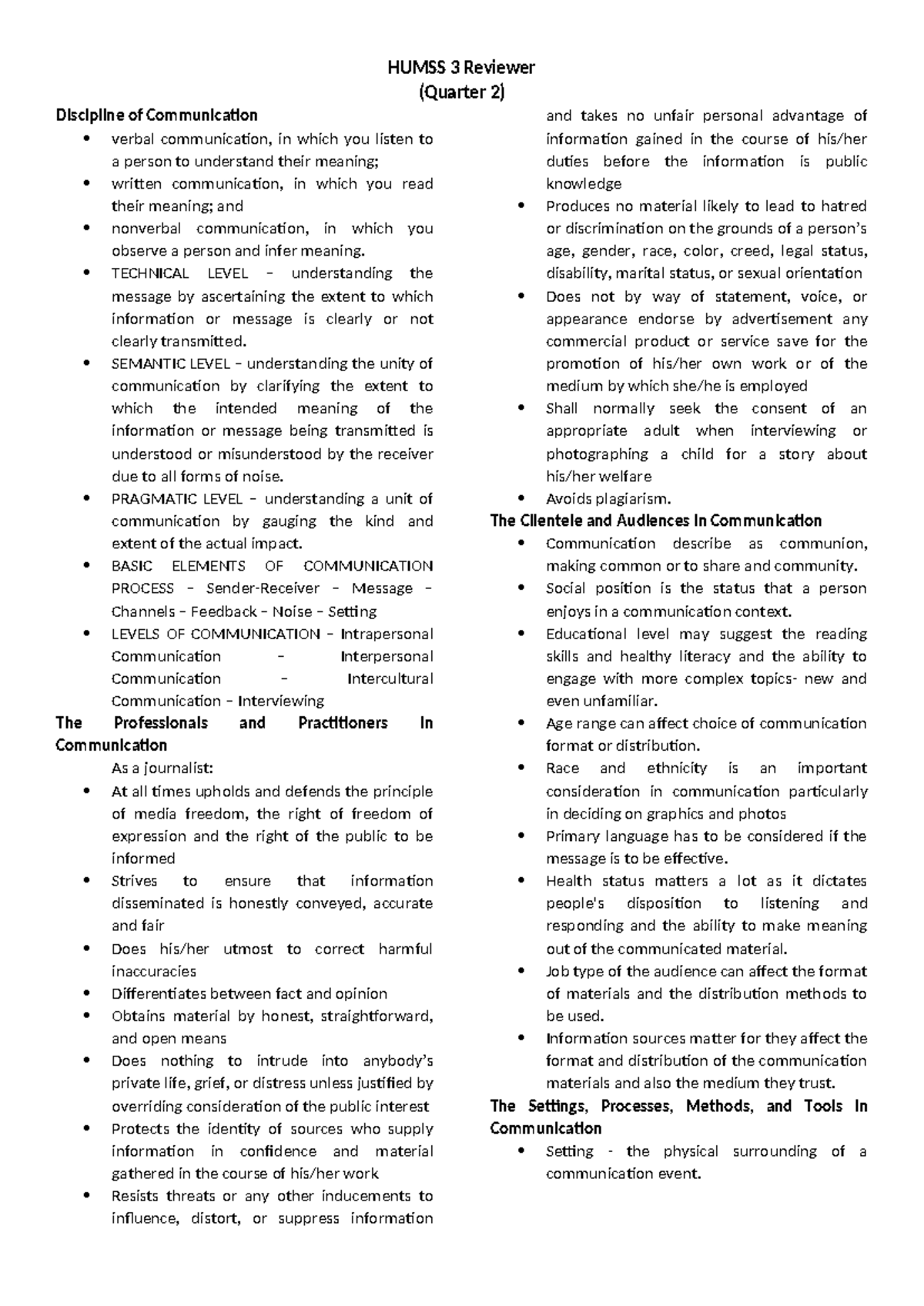 Humss 3 Reviewer - notes - HUMSS 3 Reviewer (Quarter 2) Discipline of ...