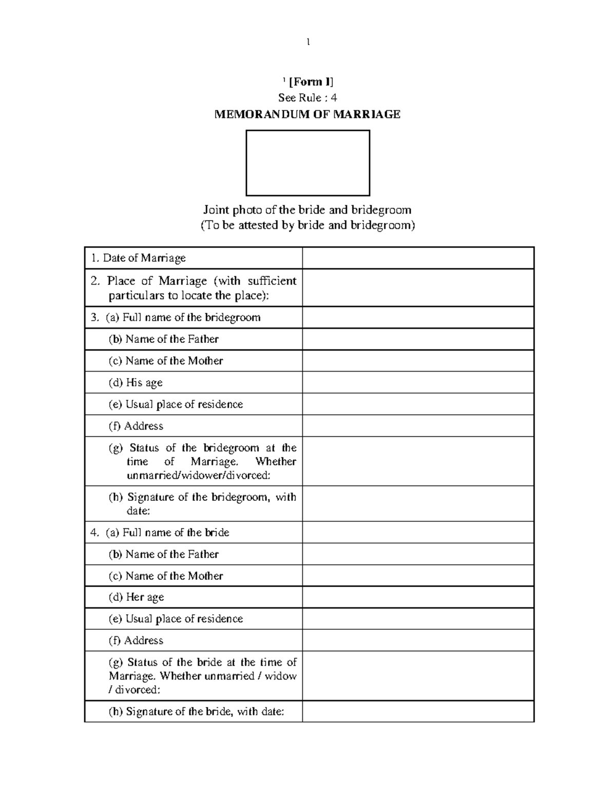 Hindu marriage forms - sdf - 1 [Form I] See Rule : 4 MEMORANDUM OF ...