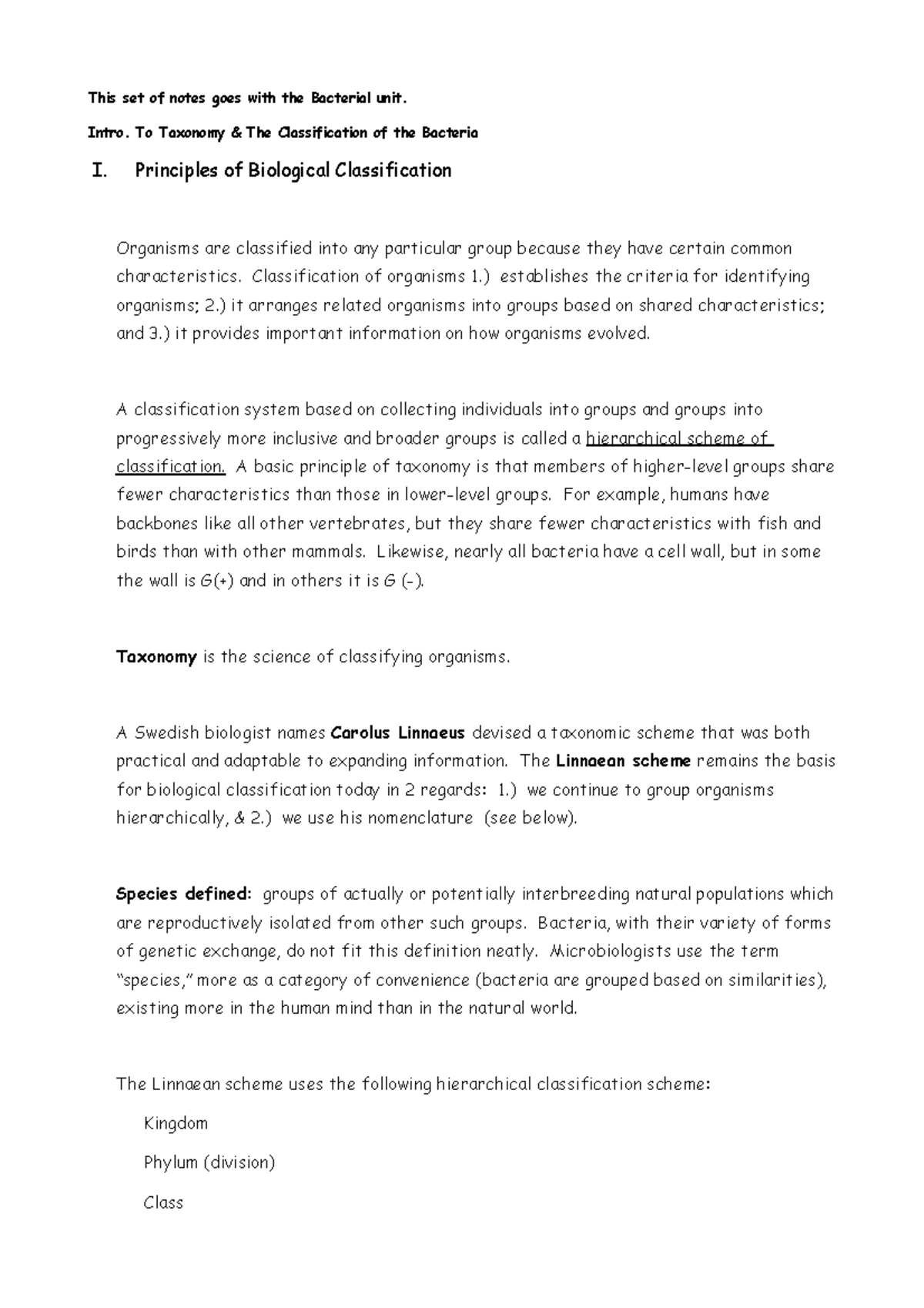 (Genetics) Taxonomy pdf - This set of notes goes with the Bacterial ...
