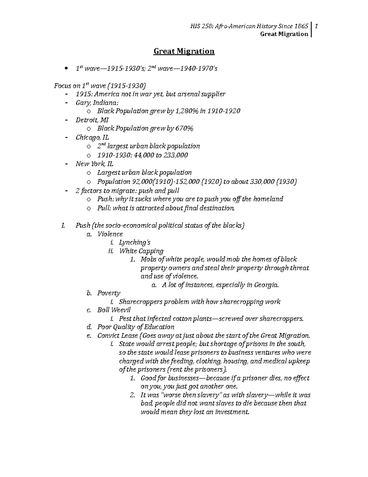 6-Great Migration - Lecture notes 14-19 - Afro-American History Since ...