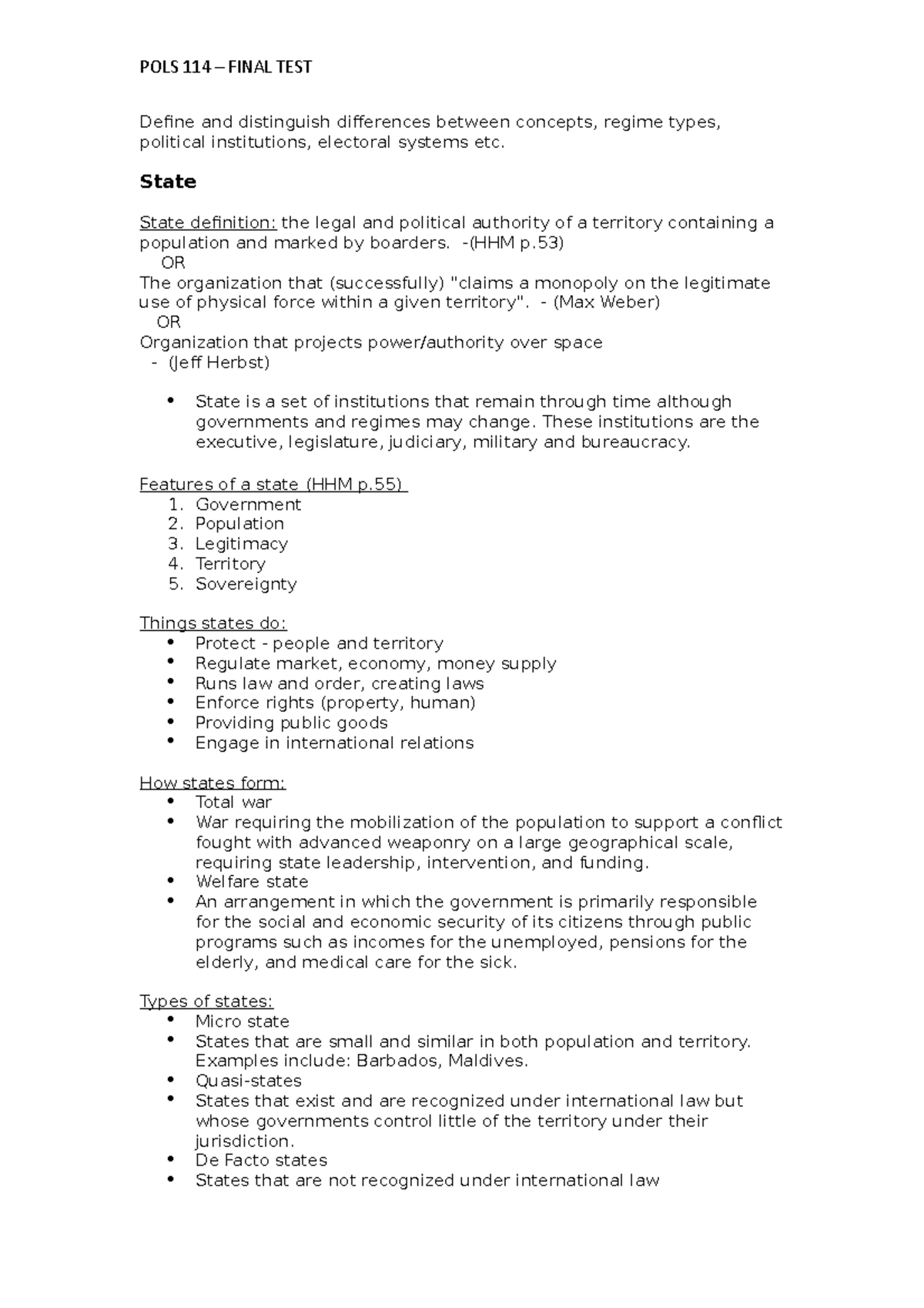 POLS 114 – Final TEST - Define and distinguish differences between ...