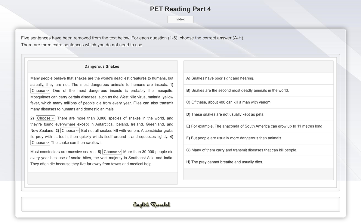 PET Reading PART 4 Gapped TEST 3 Englishrevealed - PET Reading Part 4 ...