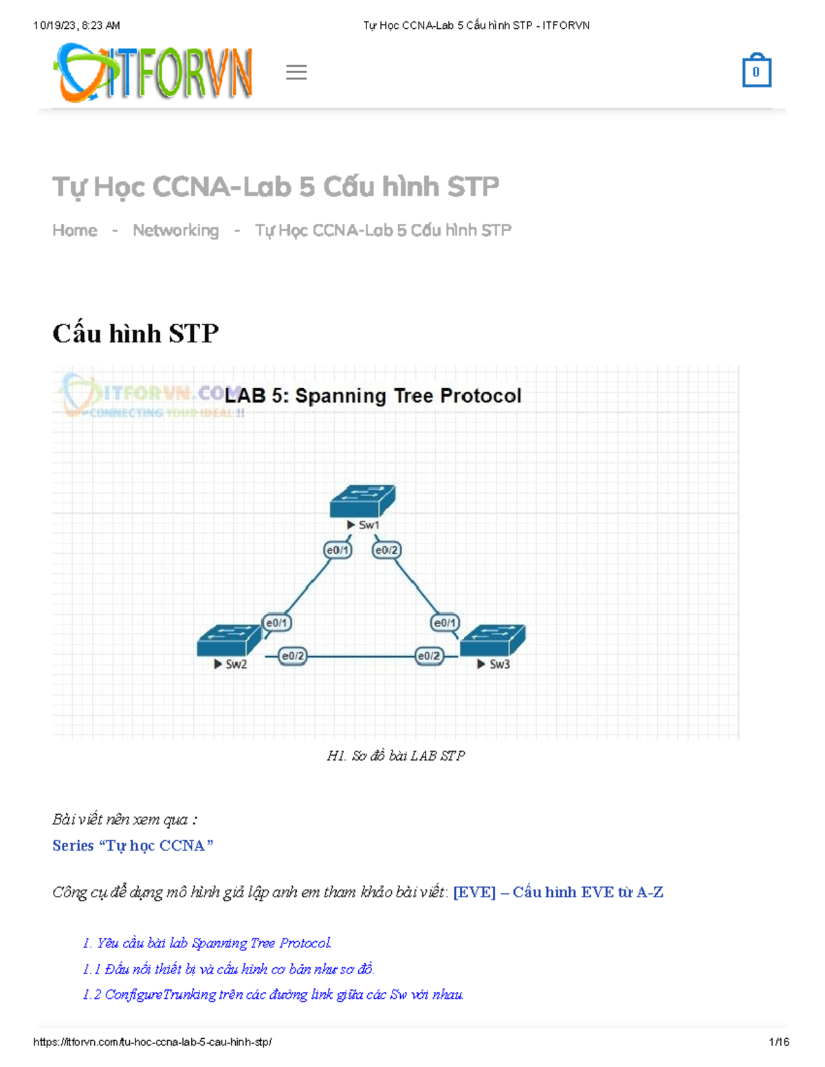 Tự Học CCNA-Lab 5 Cấu hình STP - Itforvn - Tự Học CCNA-Lab 5 Cấu hình STP Home - Networking - Tự ...