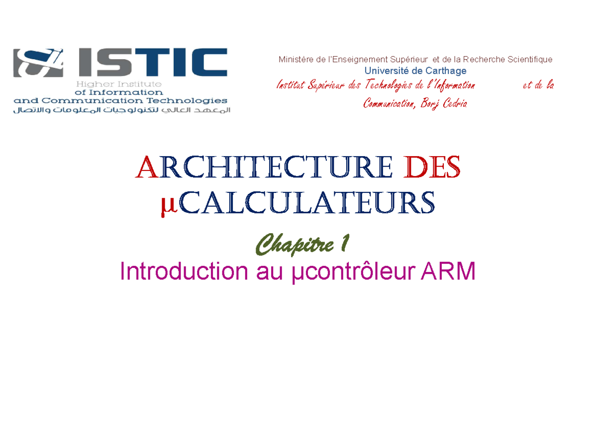 Chapitre 1 - zeez - Chapitre 1 Introduction au μcontrôleur ARM 2016 - 2017 Architecture des ...