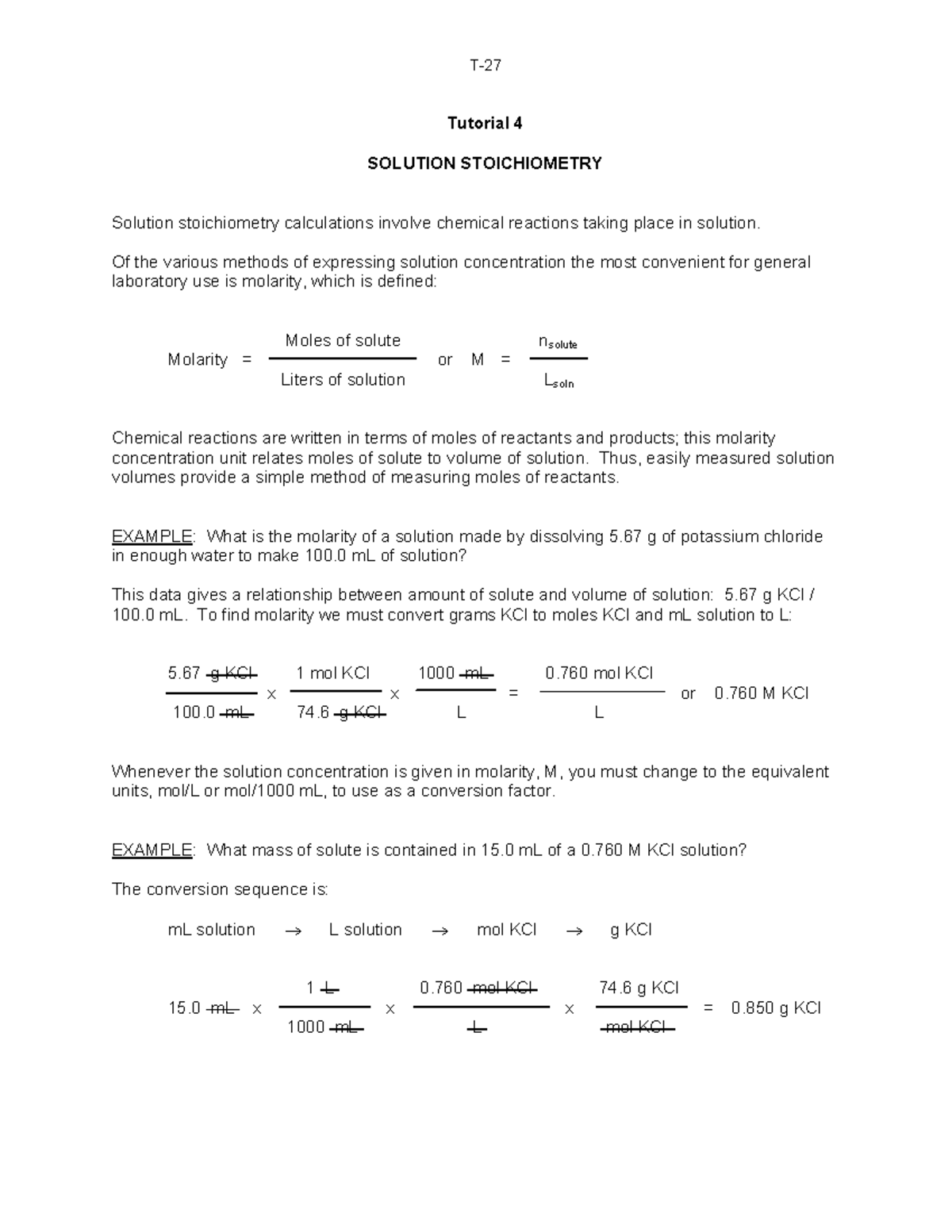 Tutorial 4 - Study material for exam chemistry - Tutorial 4 SOLUTION ...