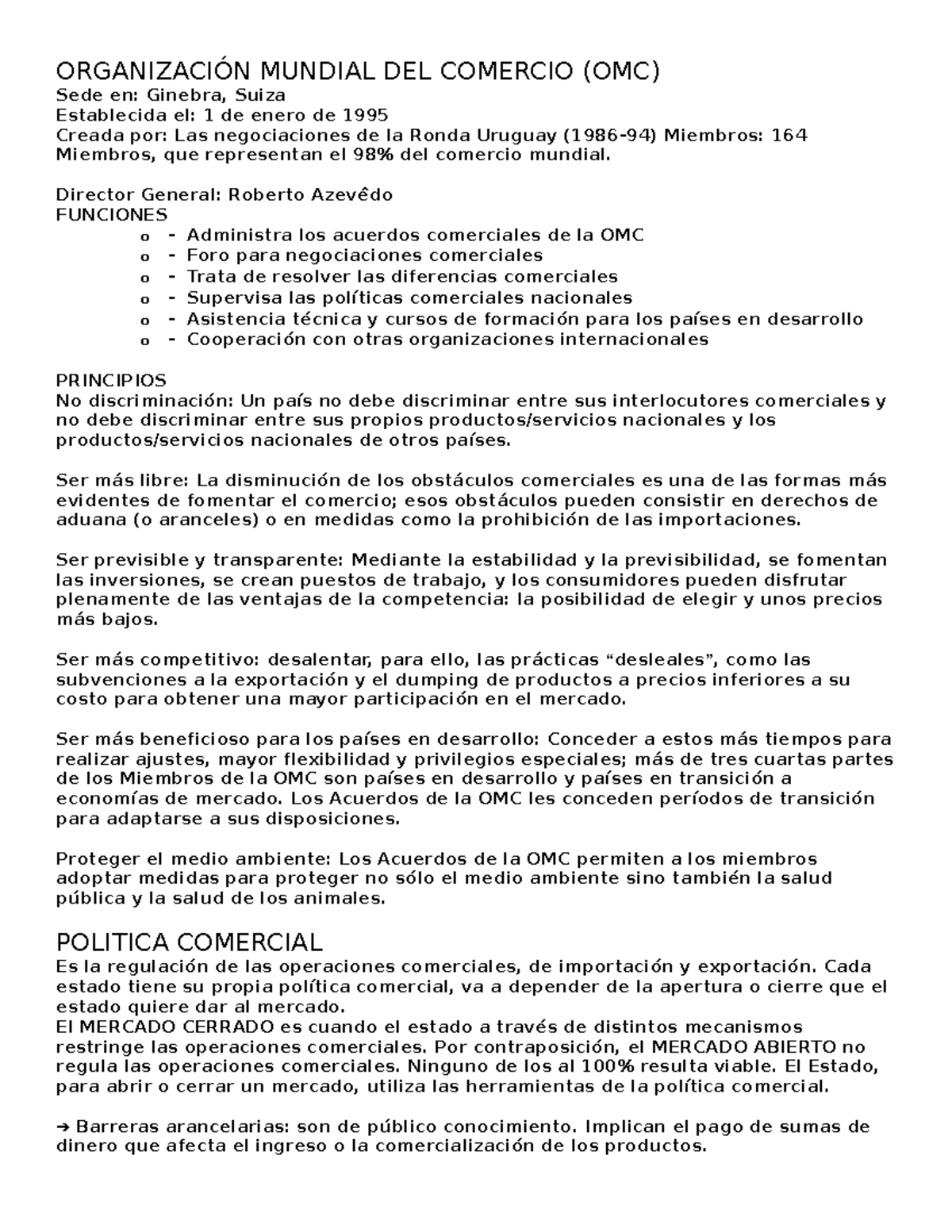OMC y Politica Comercial - ORGANIZACIÓN MUNDIAL DEL COMERCIO (OMC) Sede ...