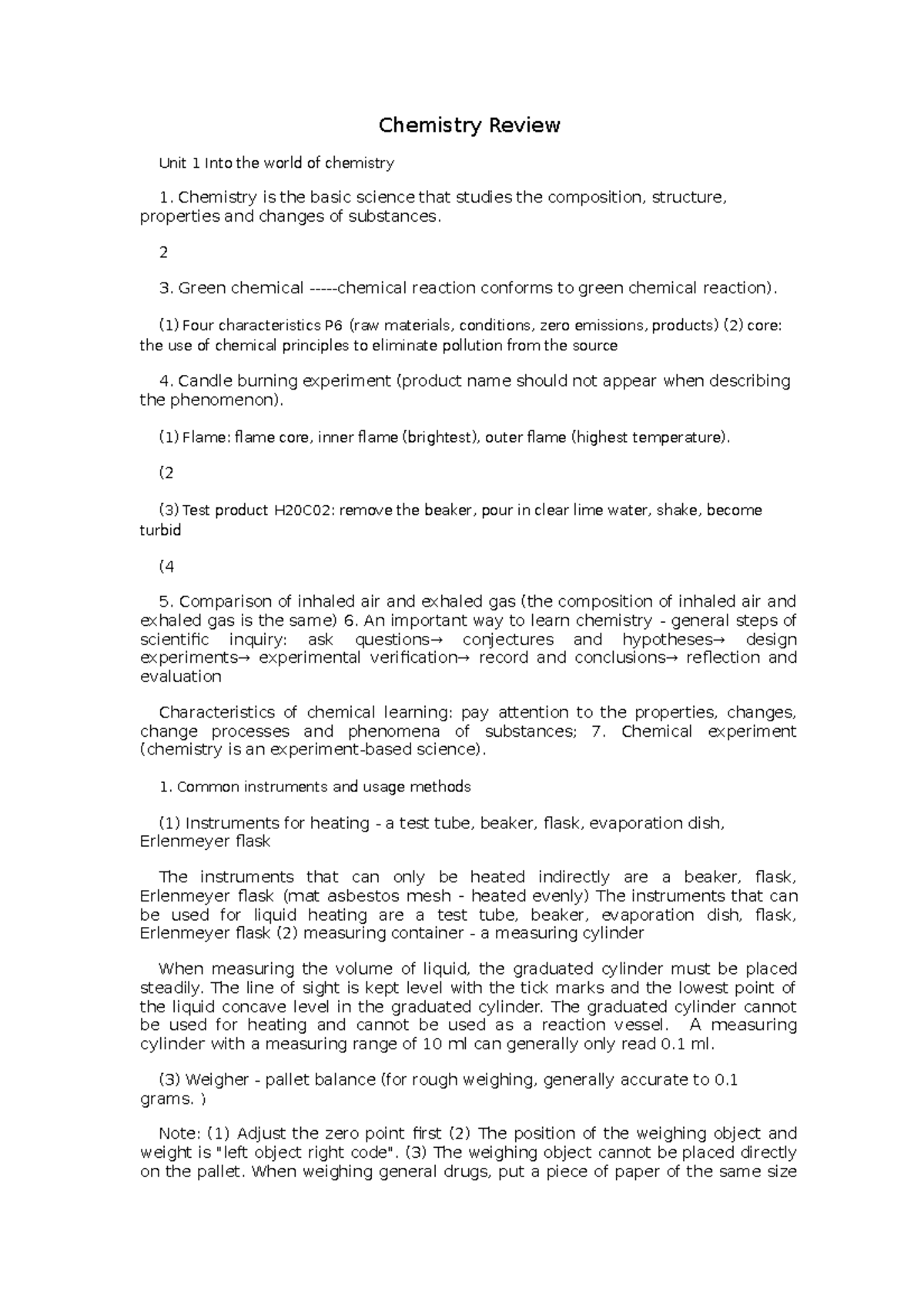 Unit 1 Into the world of chemistry - Chemistry Review Unit 1 Into the ...