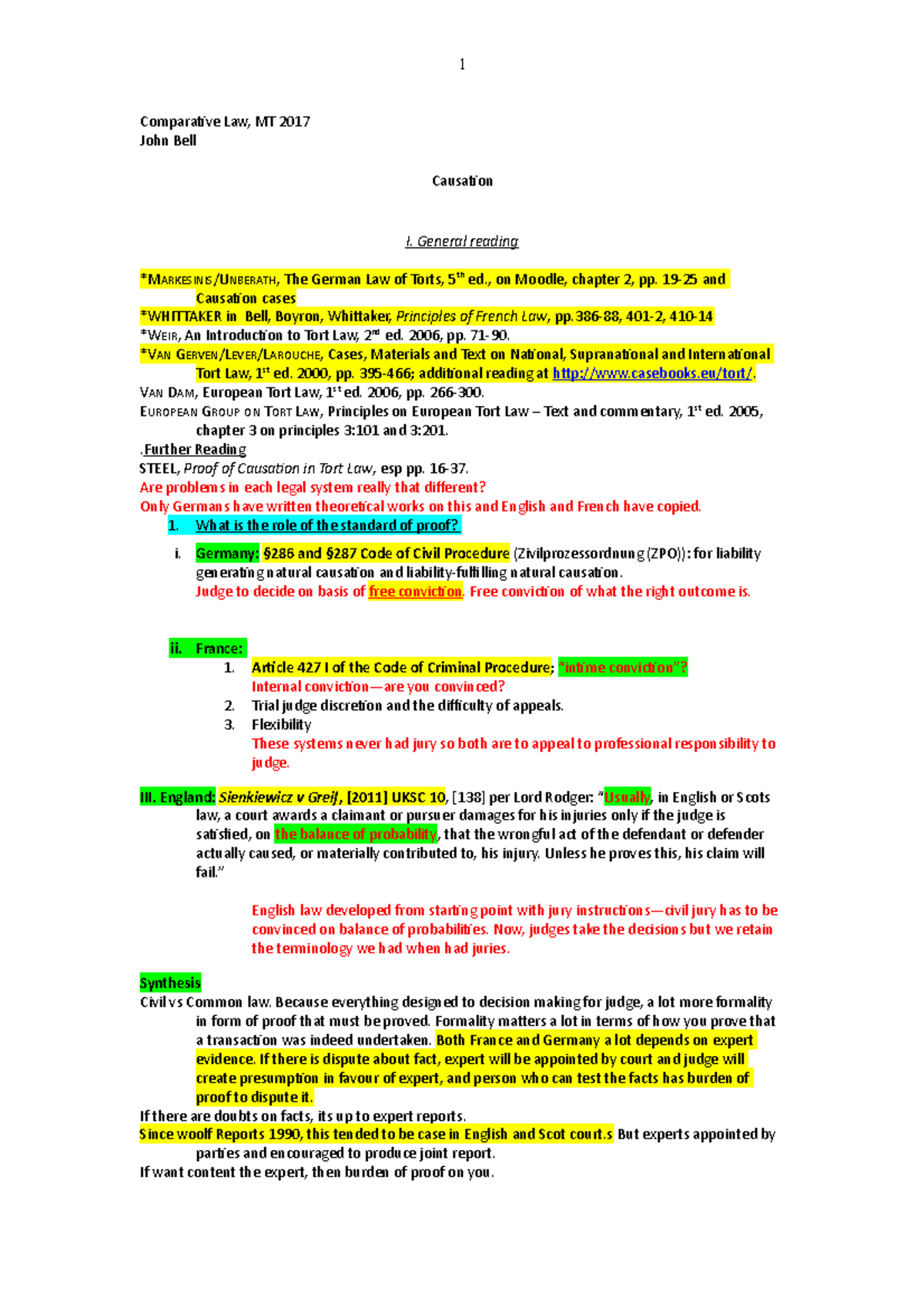 Comparative Law - Complete Lecture Notes - 1 Comparative Law, MT 2017 ...