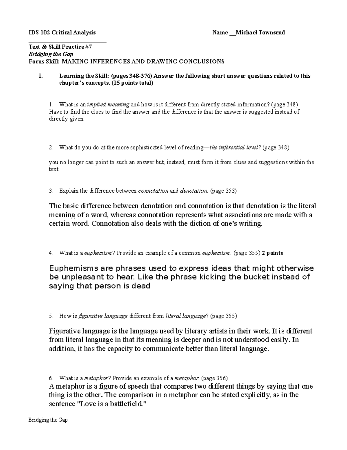Cha 7 TSP - example - IDS 102 Critical Analysis Name __Michael Townsend ...