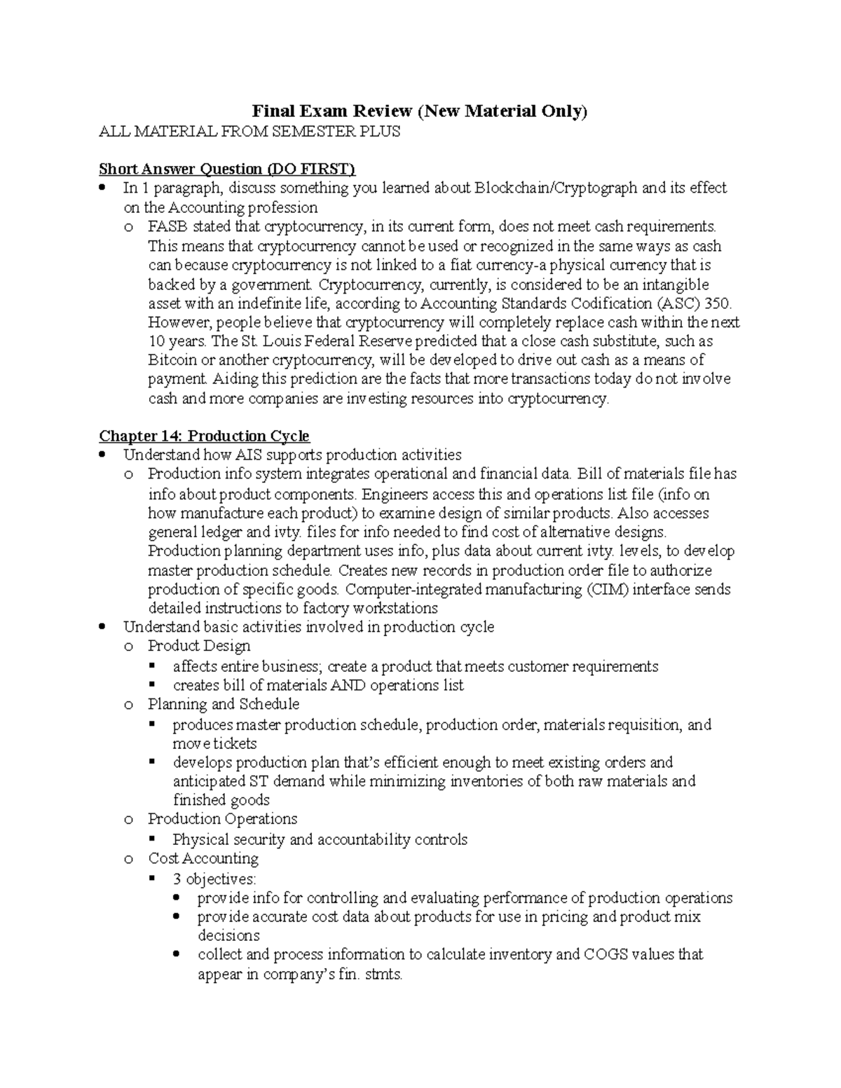 Final Exam Study Guide - Professor Renee Olvera. Required course for ...