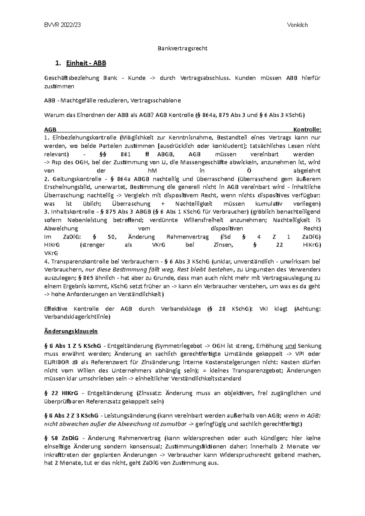 Bankvertragsrecht - Einheit - ABB Geschäftsbeziehung Bank - Kunde ...