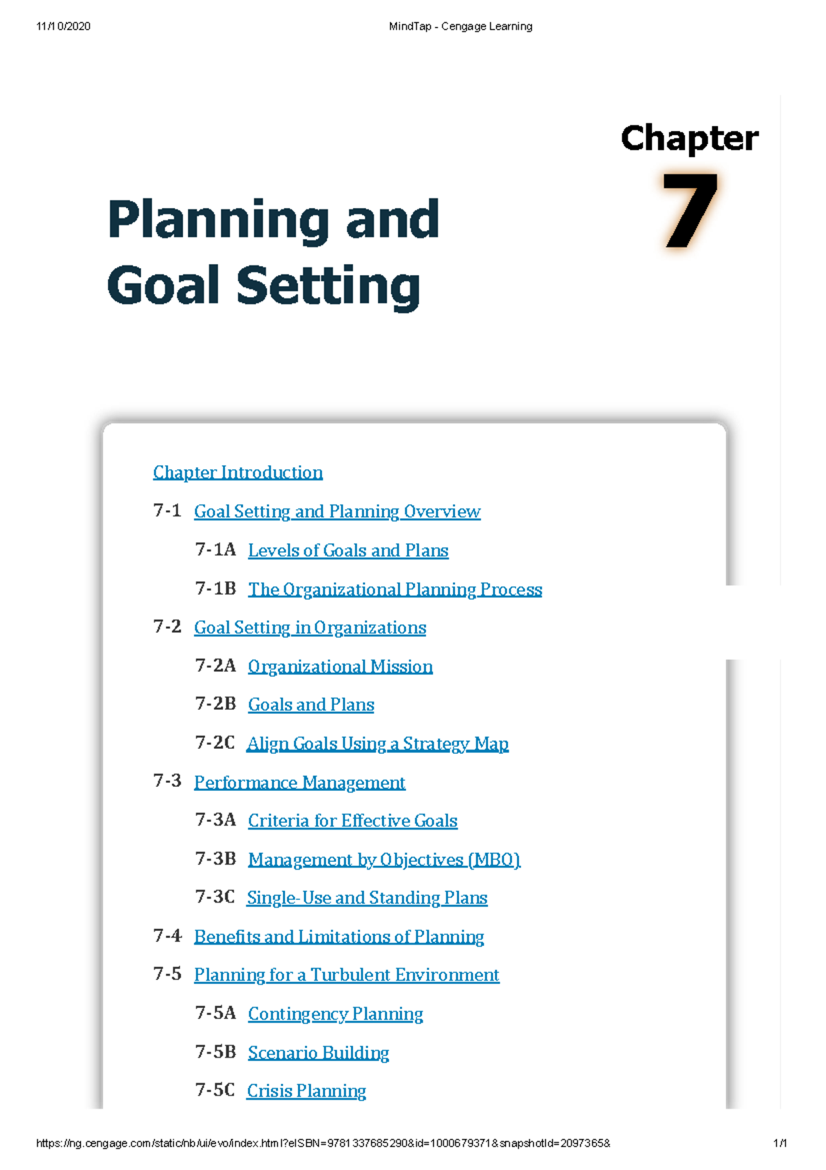 Chapter 7 - Planning and Goal Setting - 11/10/2020 MindTap - Cengage ...