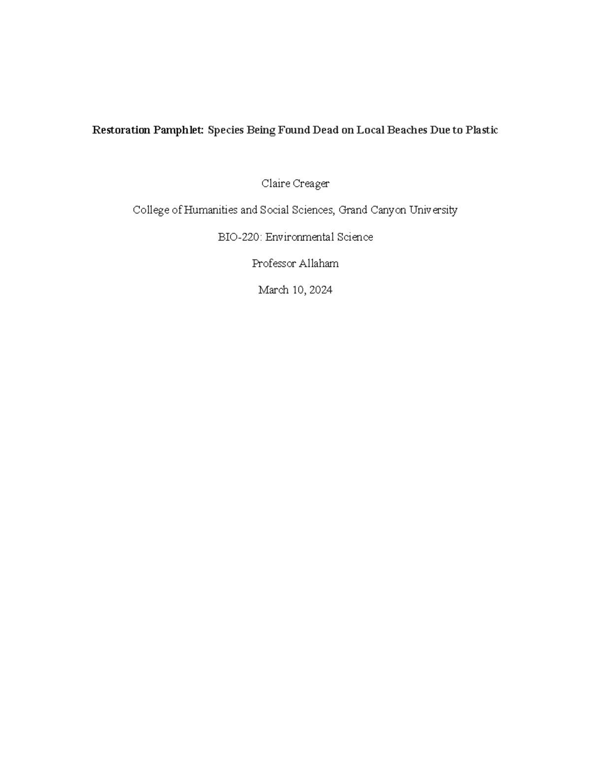 Restoration Pamphlet - This plastic is now taking up around 40% of the ...