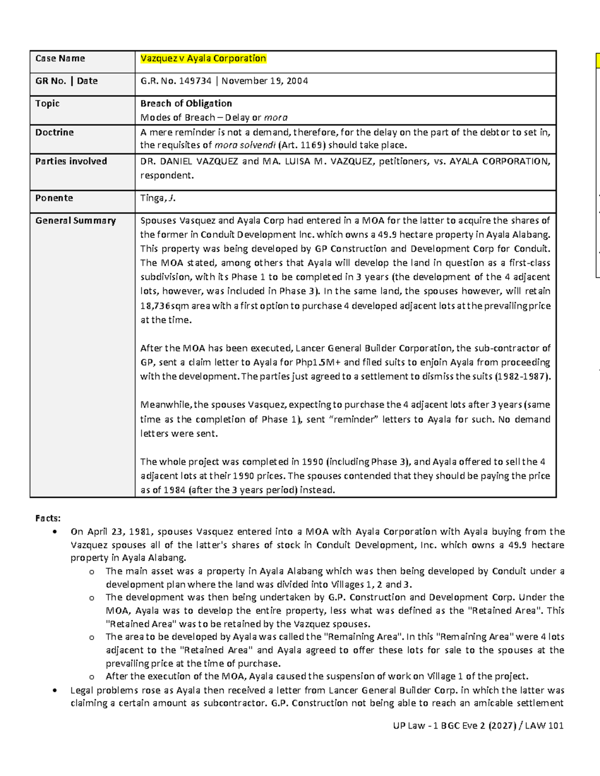 15 Digest Vazquez v Ayala Corporation G.R. No. 149734 (November 19 ...