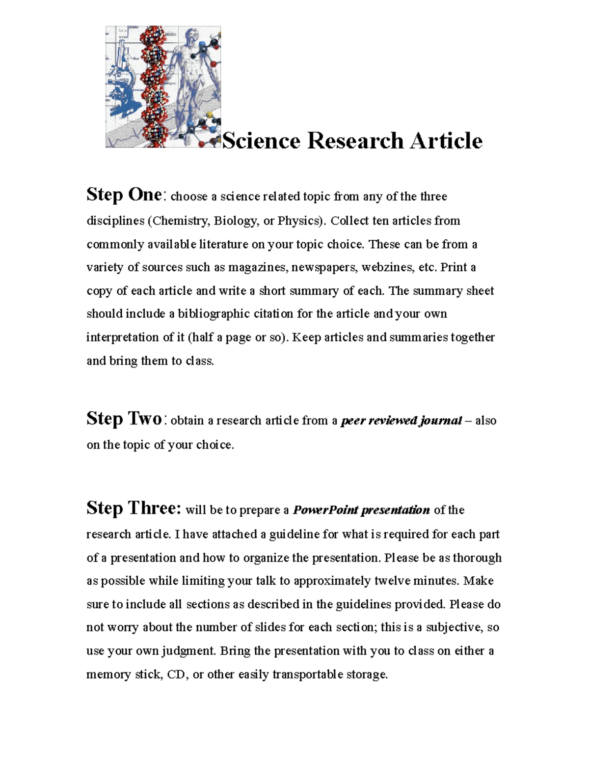 SPH 4U1 Reserach Article - Science Research Article Step One: choose a ...