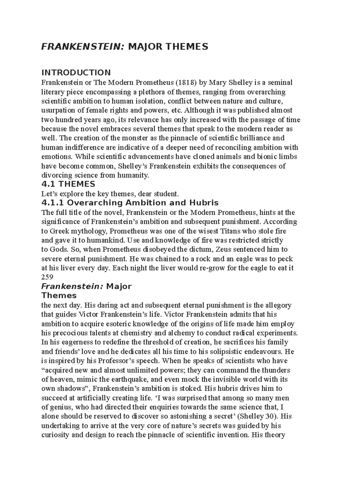 Frankenstein Major Themes - FRANKENSTEIN: MAJOR THEMES INTRODUCTION ...