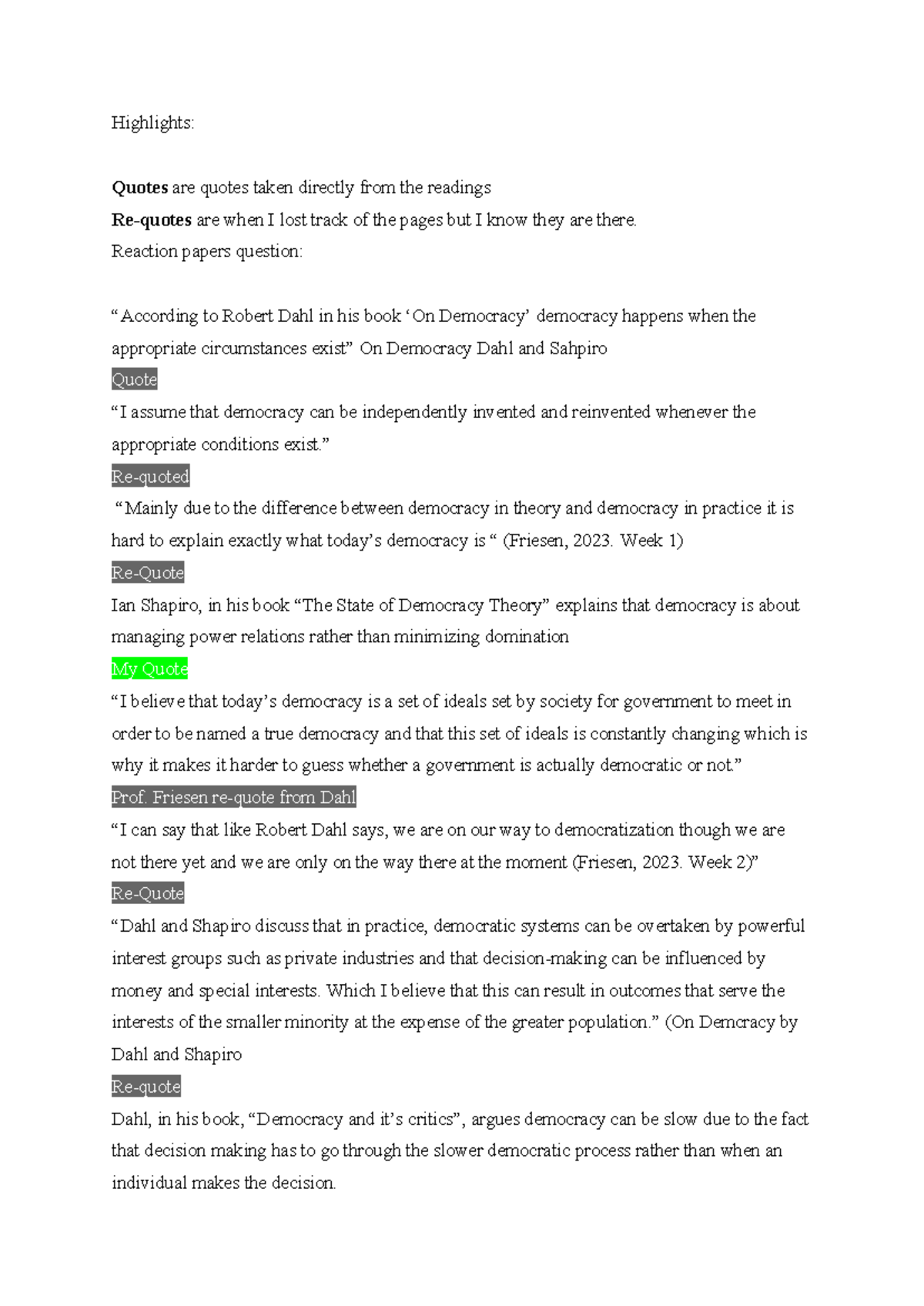 Final Highlights, Exam Prep - Highlights: Quotes are quotes taken ...