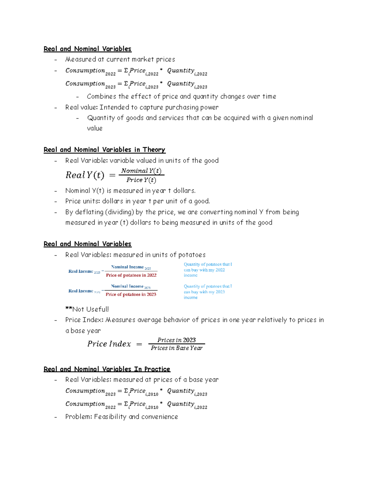 Econ103 Notes Measurement Nominal Variables Real Variables And Inflation Real And Nominal