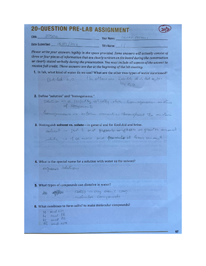 20 pre-lab questions and lab report experiment 6 - oN ASSIGNMENT ...