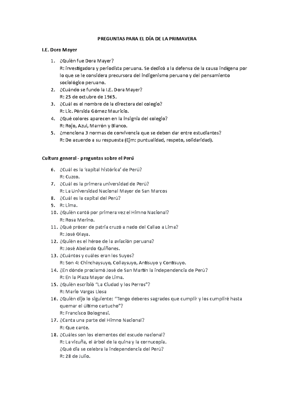 Preguntas PARA EL DÍA DE LA Primavera - PREGUNTAS PARA EL DÍA DE LA ...