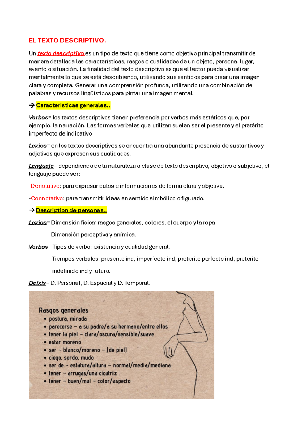 EL Texto Descriptivo (corpo umano) - EL TEXTO DESCRIPTIVO. Un texto ...