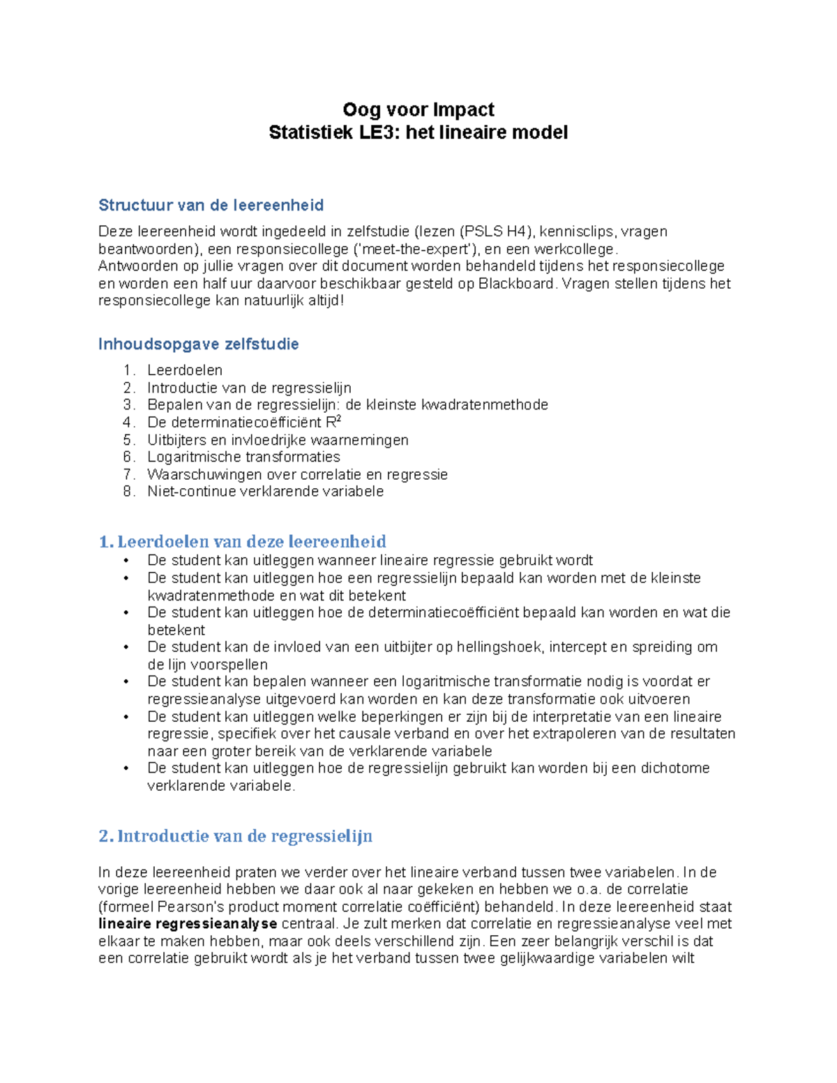 LE 3 zelfstudie - Oog voor Impact Statistiek LE3: het lineaire model ...